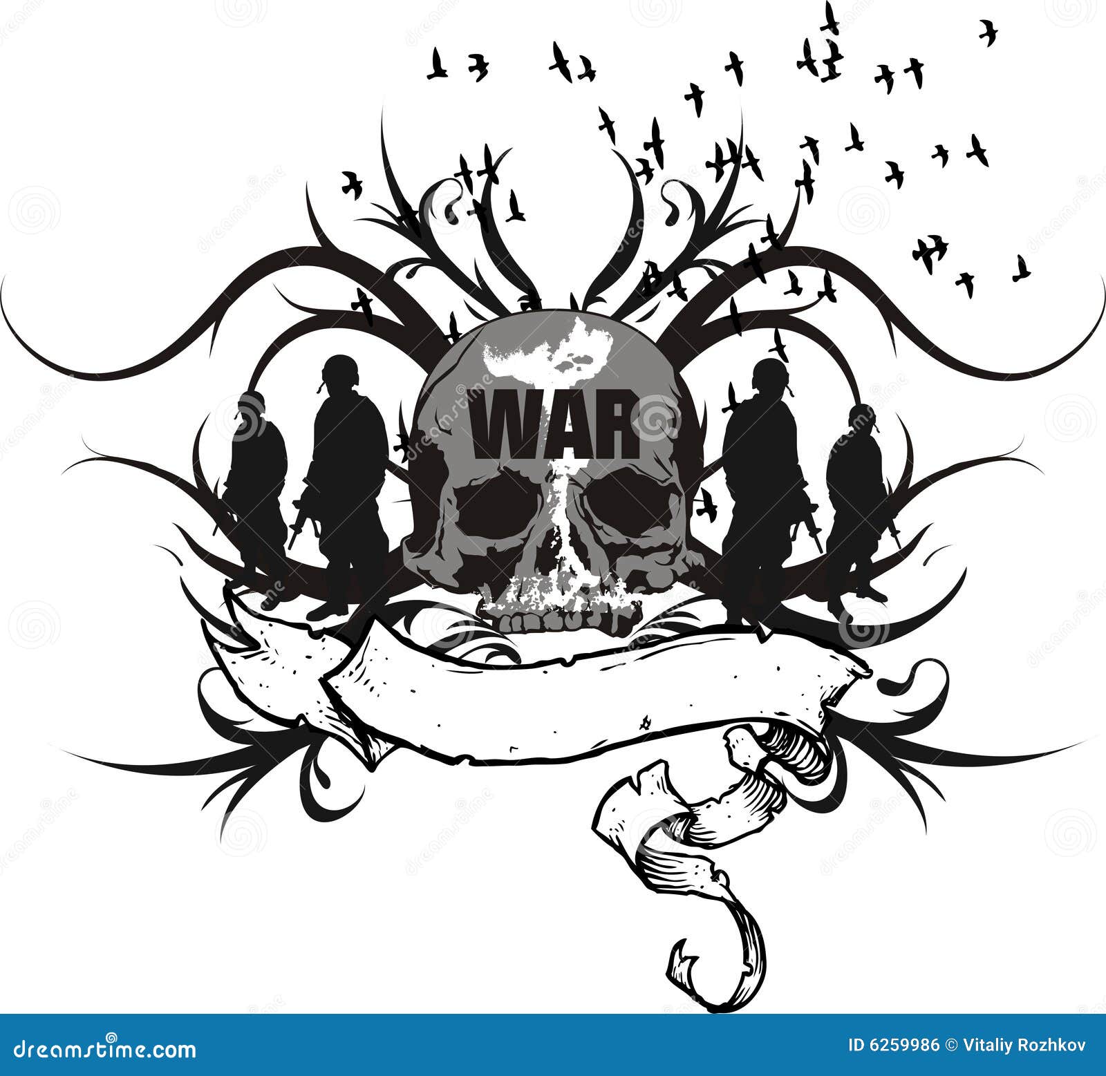 Vector skull stock vector. Illustration of scroll, floral - 6259986
