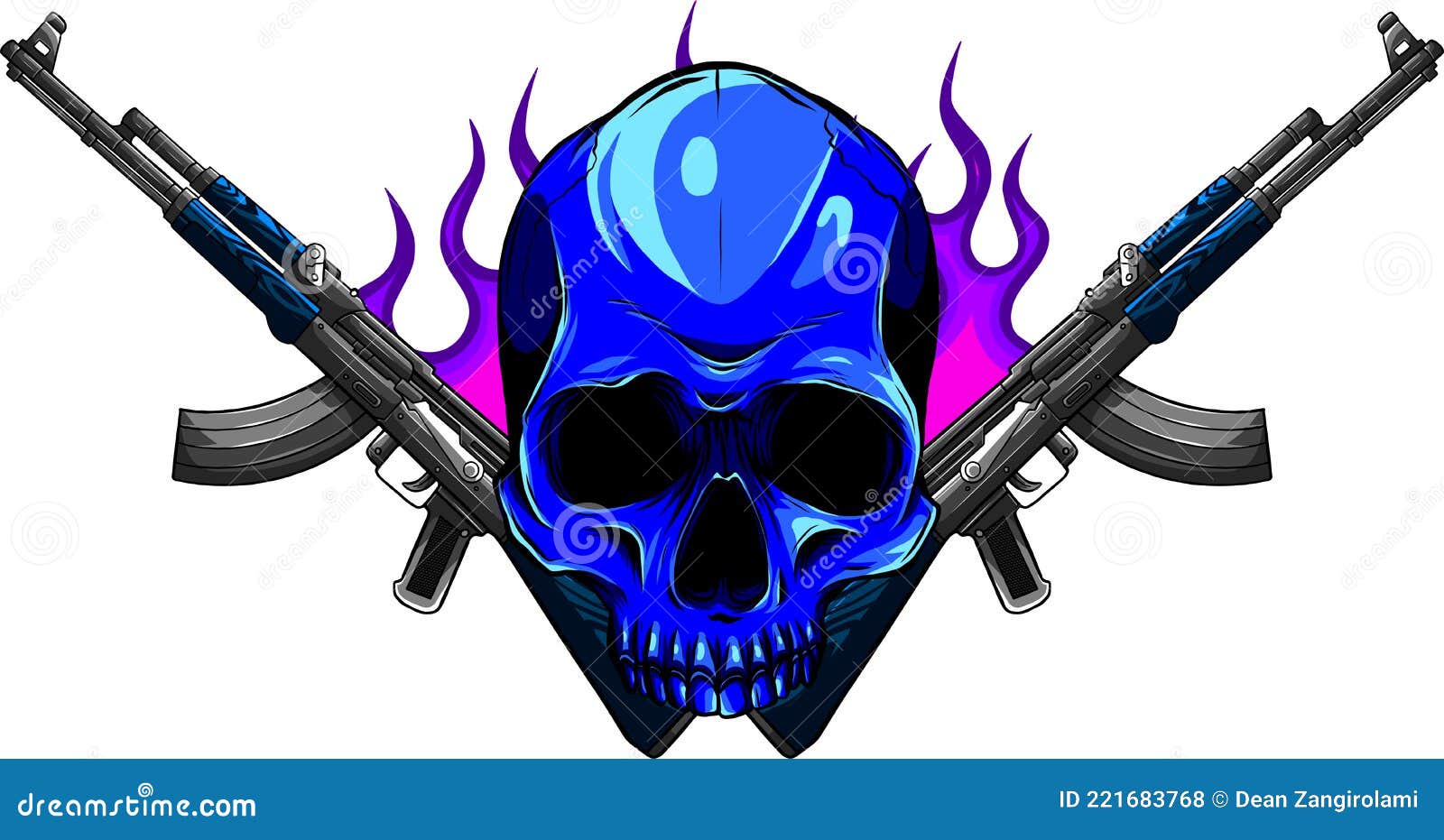 Vector Skull with Machine Guns Kalashnikov AK-47. Stock Illustration ...