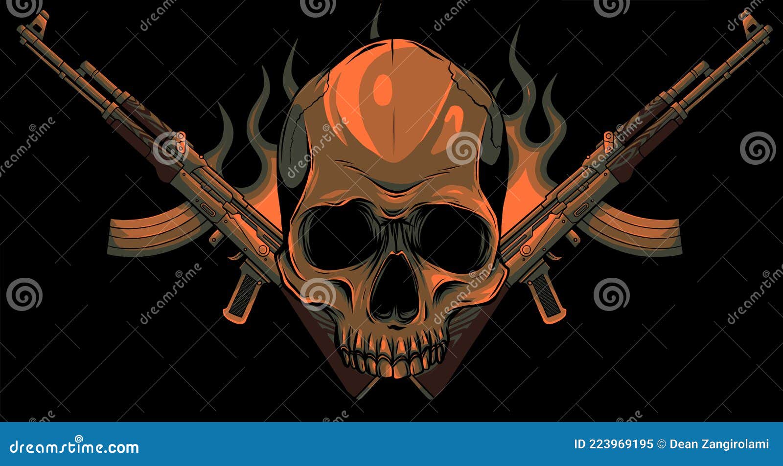 Vector Skull with Machine Guns Kalashnikov AK-47. Stock Vector ...
