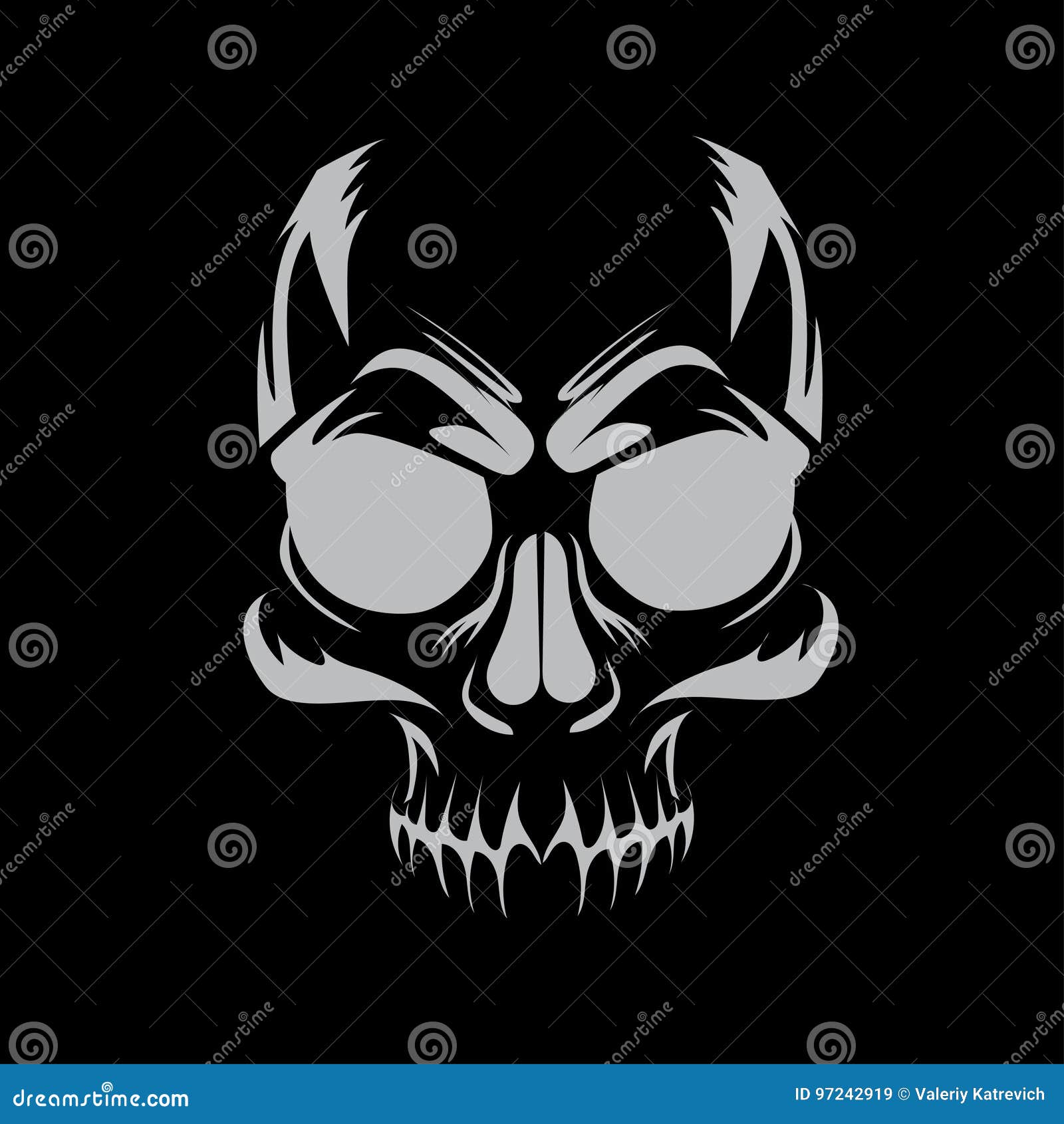 Vector Skull Tshirt Design in Shadow on the Black Background. Stock ...