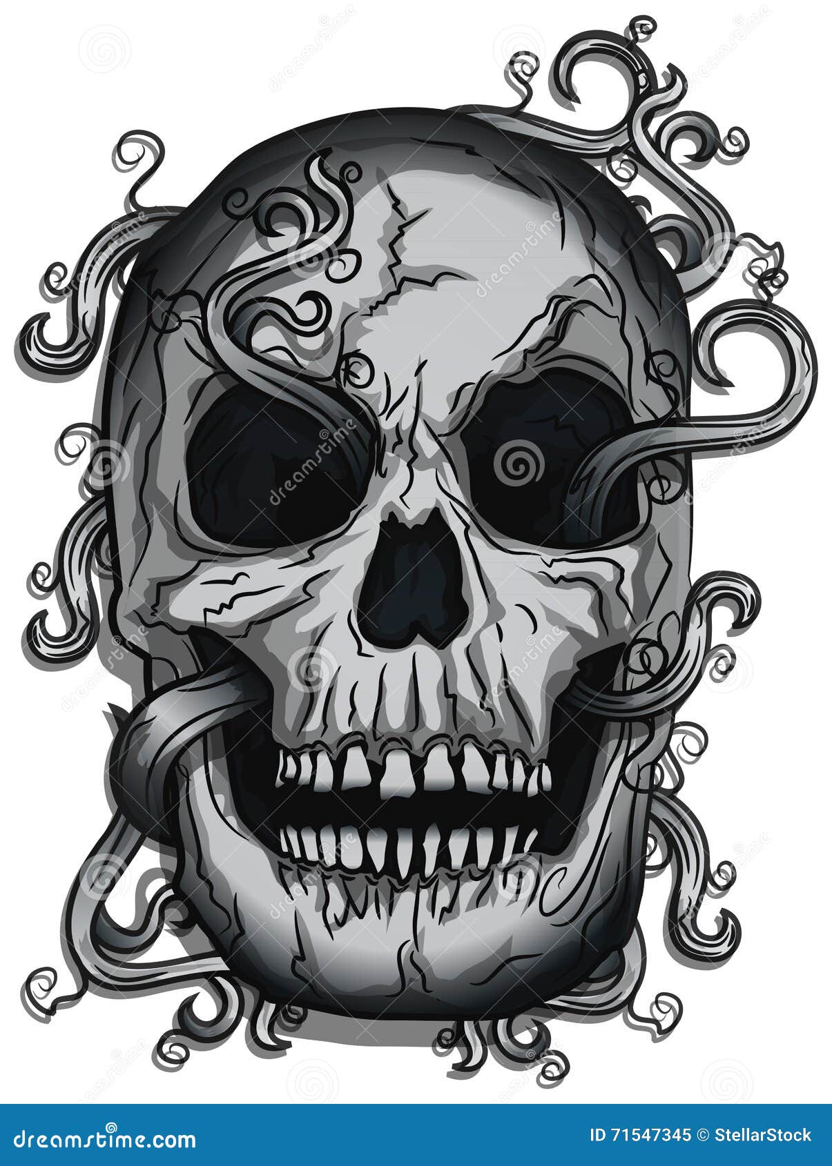 Vector Skull with Vines stock vector. Illustration of retro - 71547345