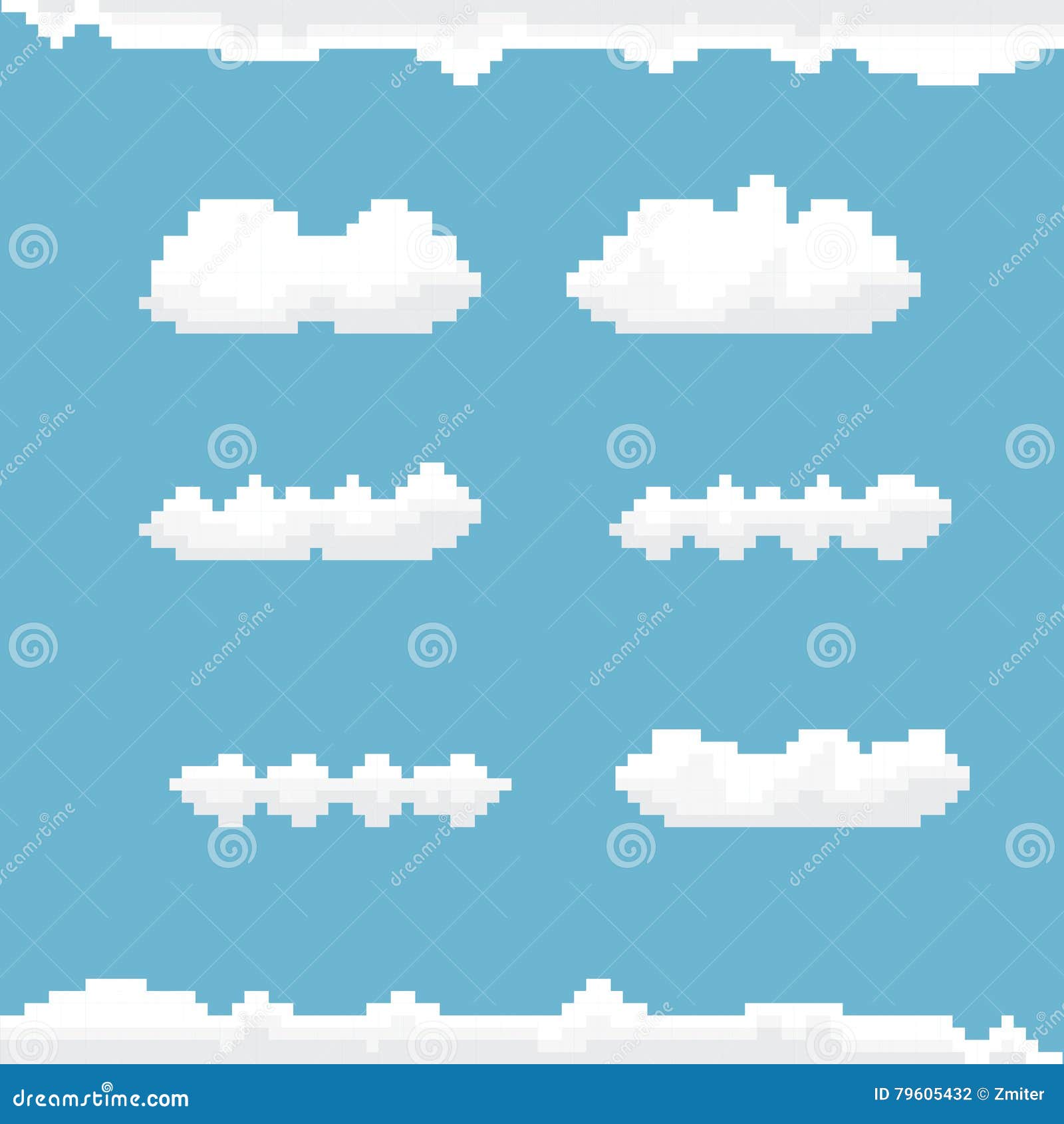 Vector Sky With Clouds Pixel Art Background. | CartoonDealer.com #79605432