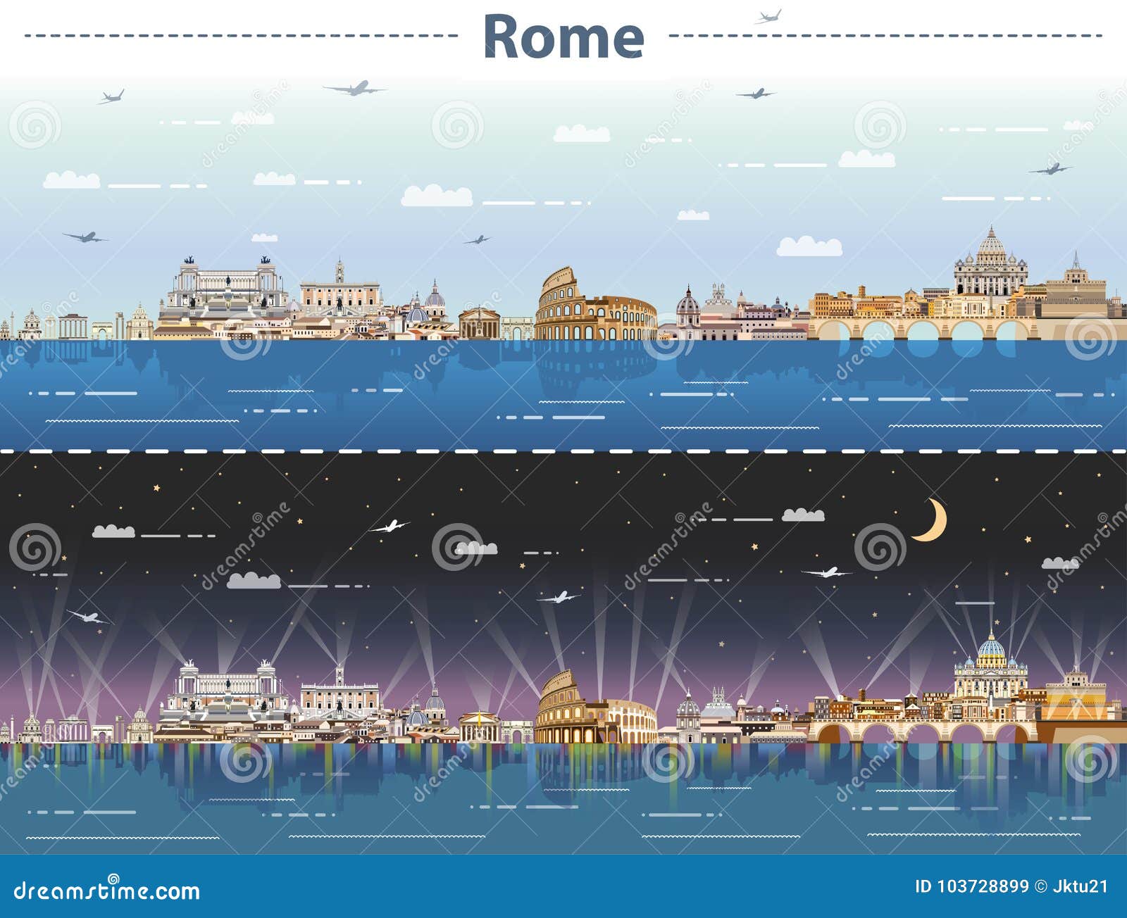 Vector Skyline of Rome at Day and Night Stock Vector - Illustration of ...