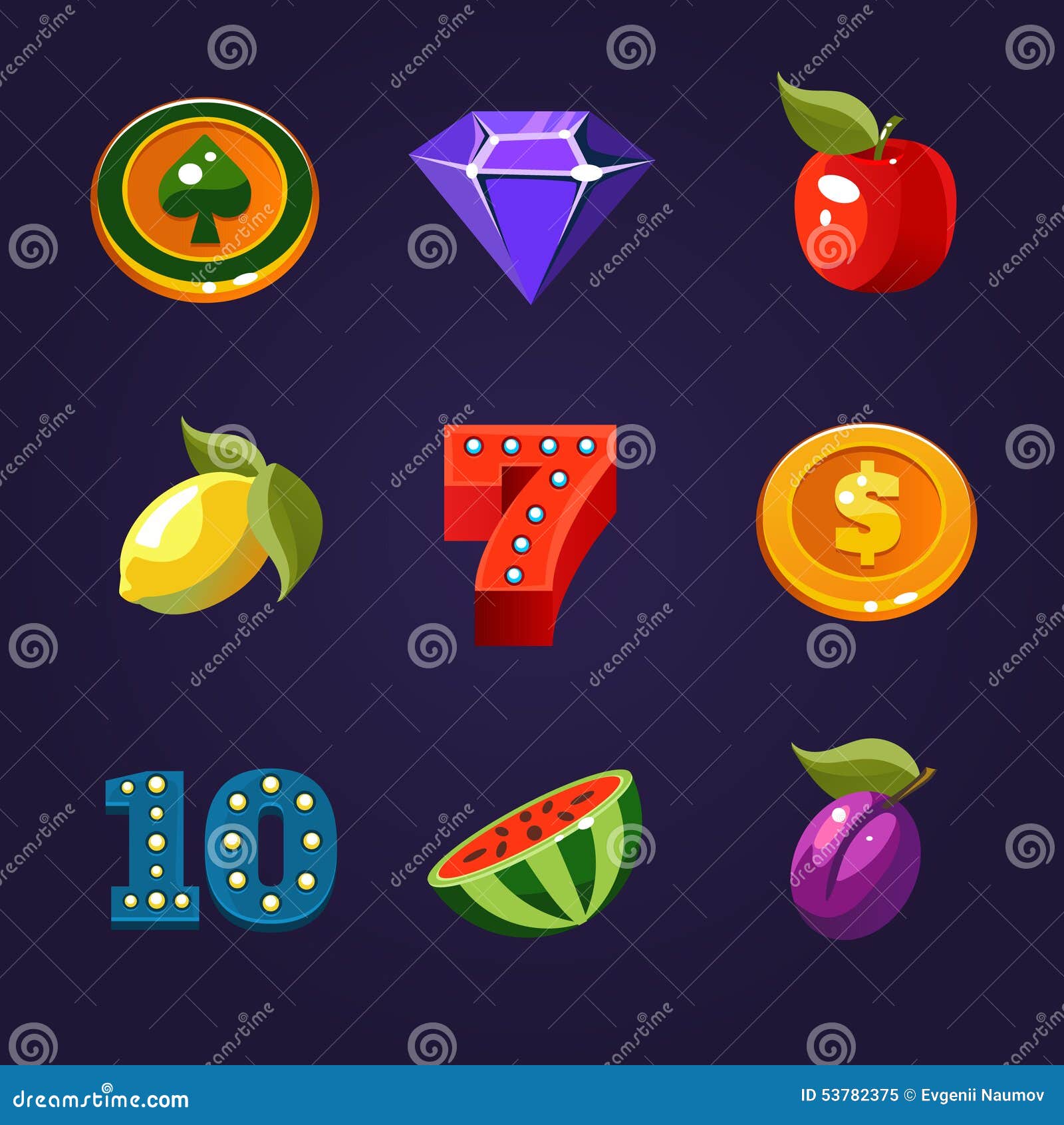 Vector Slot Machine Symbols Set Stock Vector - Illustration of jackpot ...