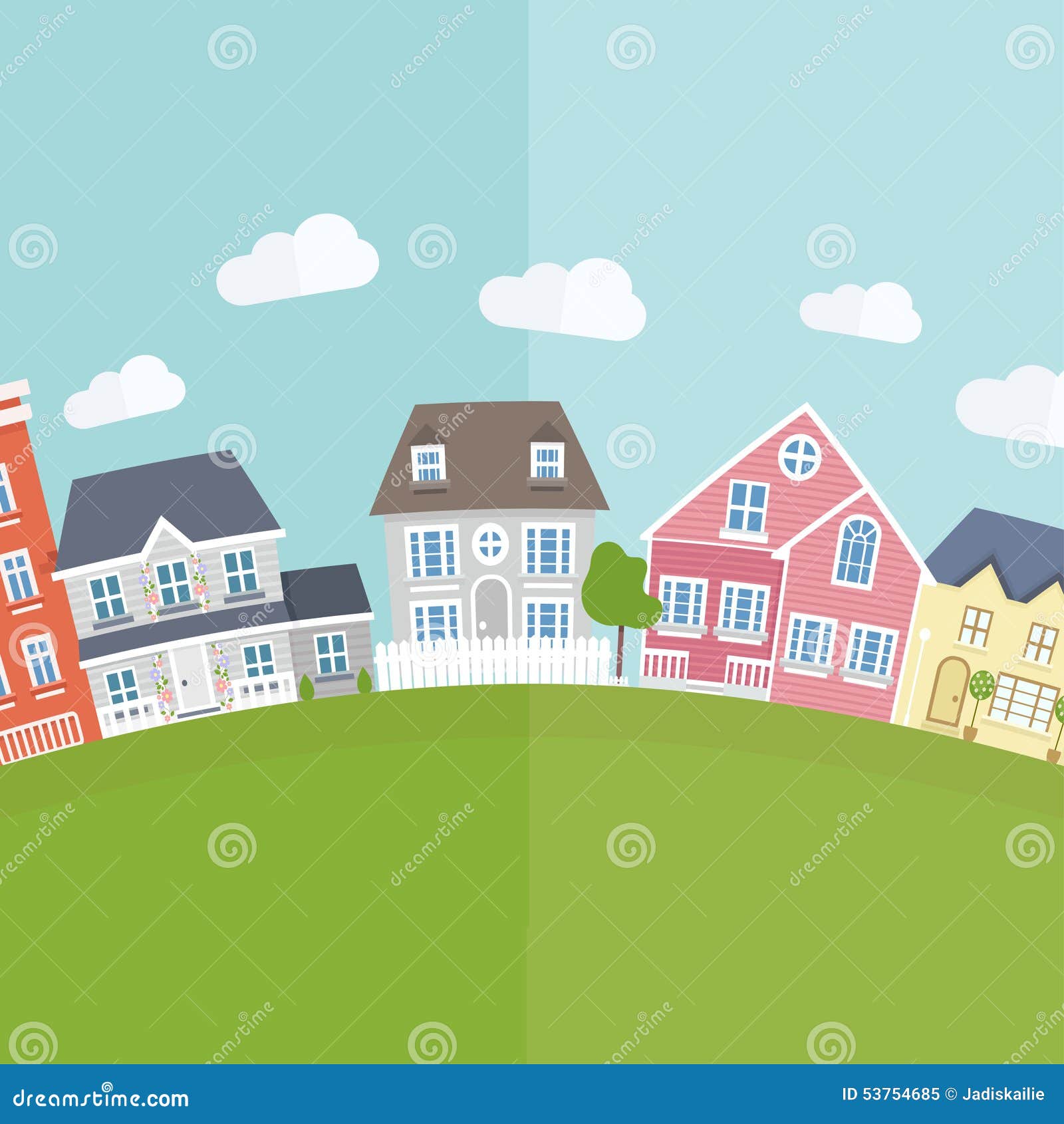 Town Background Design With Cute Colorful Houses Cartoon Vector ...