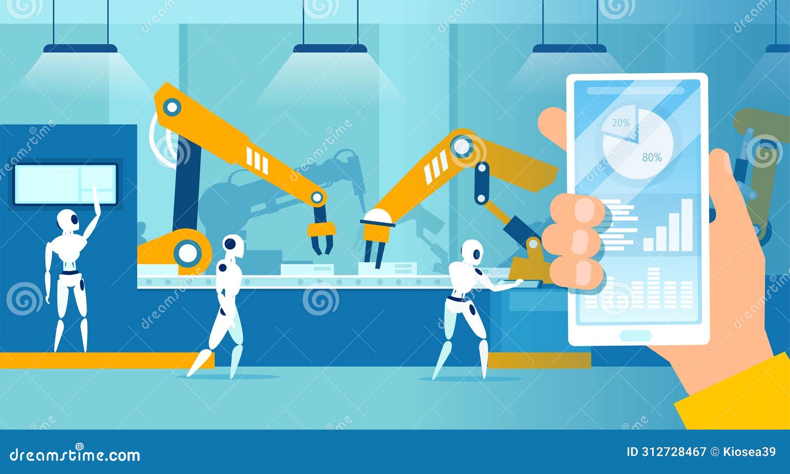 Vector of a Smart Factory with Robots Working on Assembly Line Stock ...