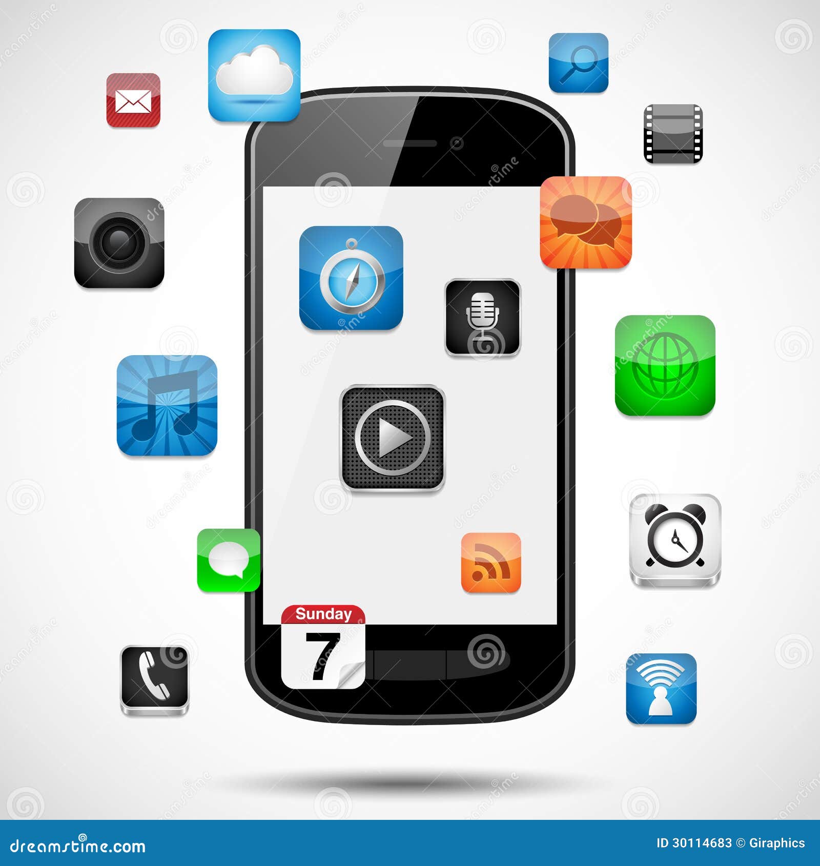 Smartphone with Floating Apps Stock Vector - Illustration of icon ...