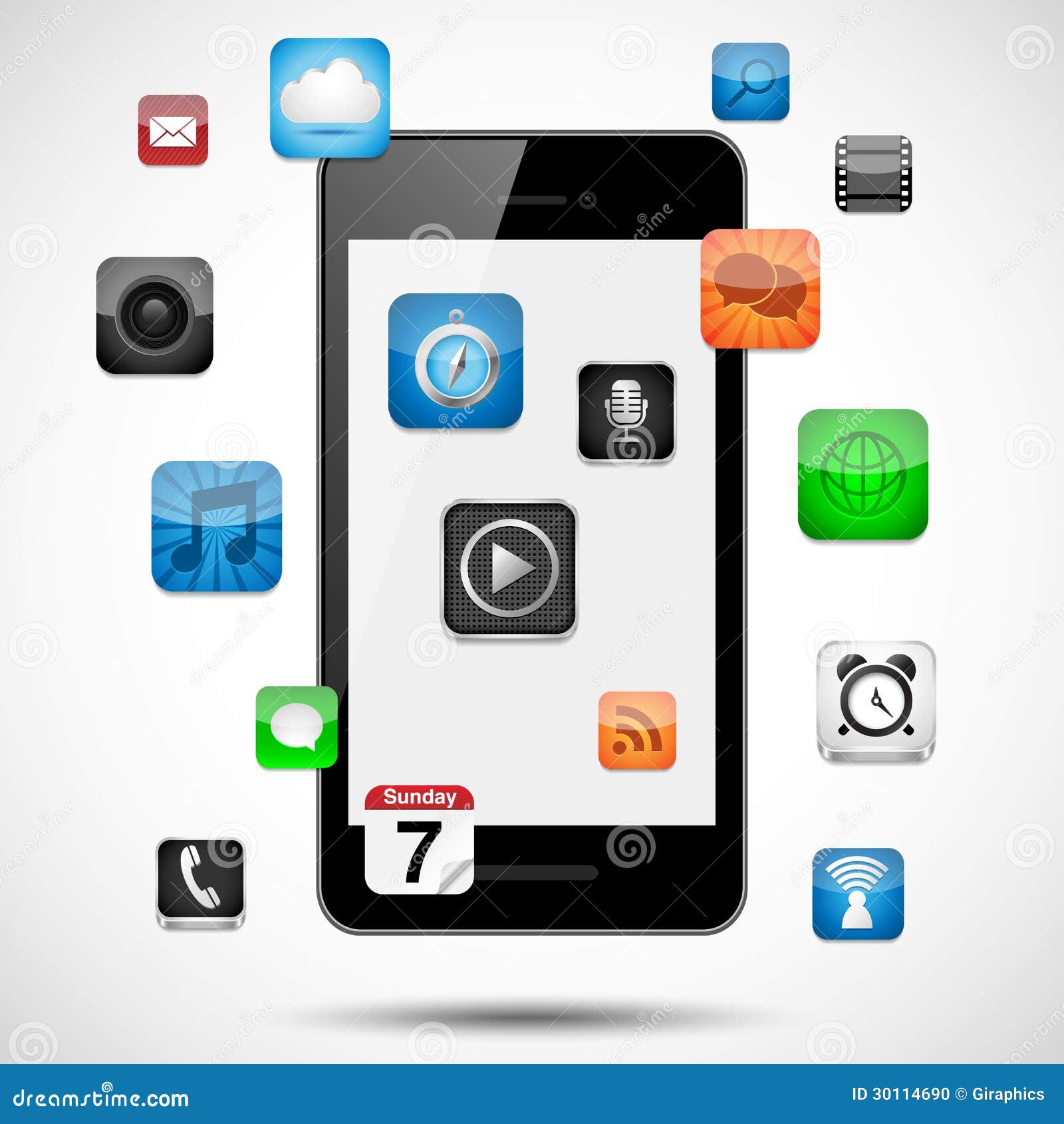 Smartphone with Floating Apps Stock Vector - Illustration of green ...