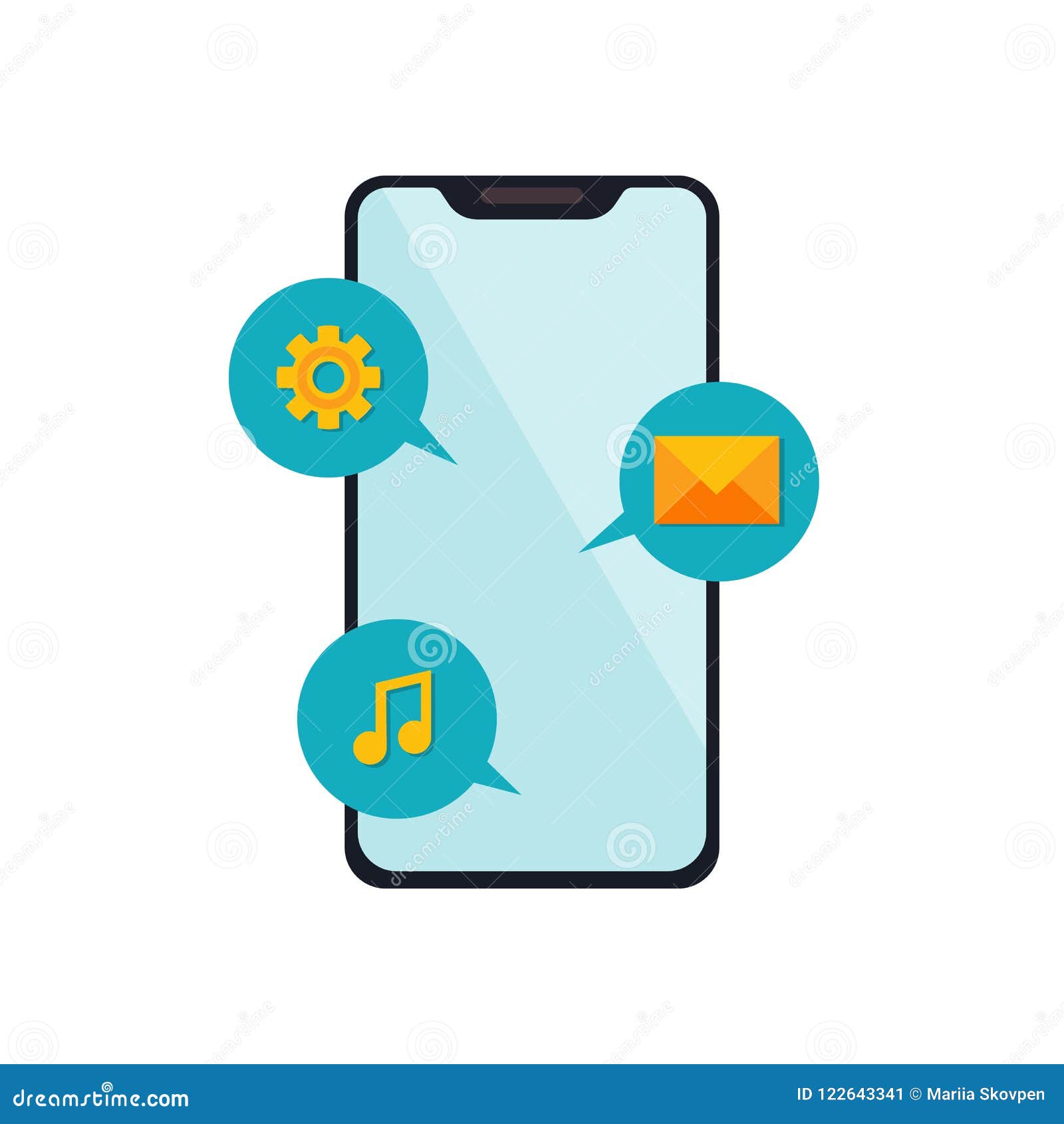 Vector Smartphone Device Concept with Applications App Icons in Flat ...