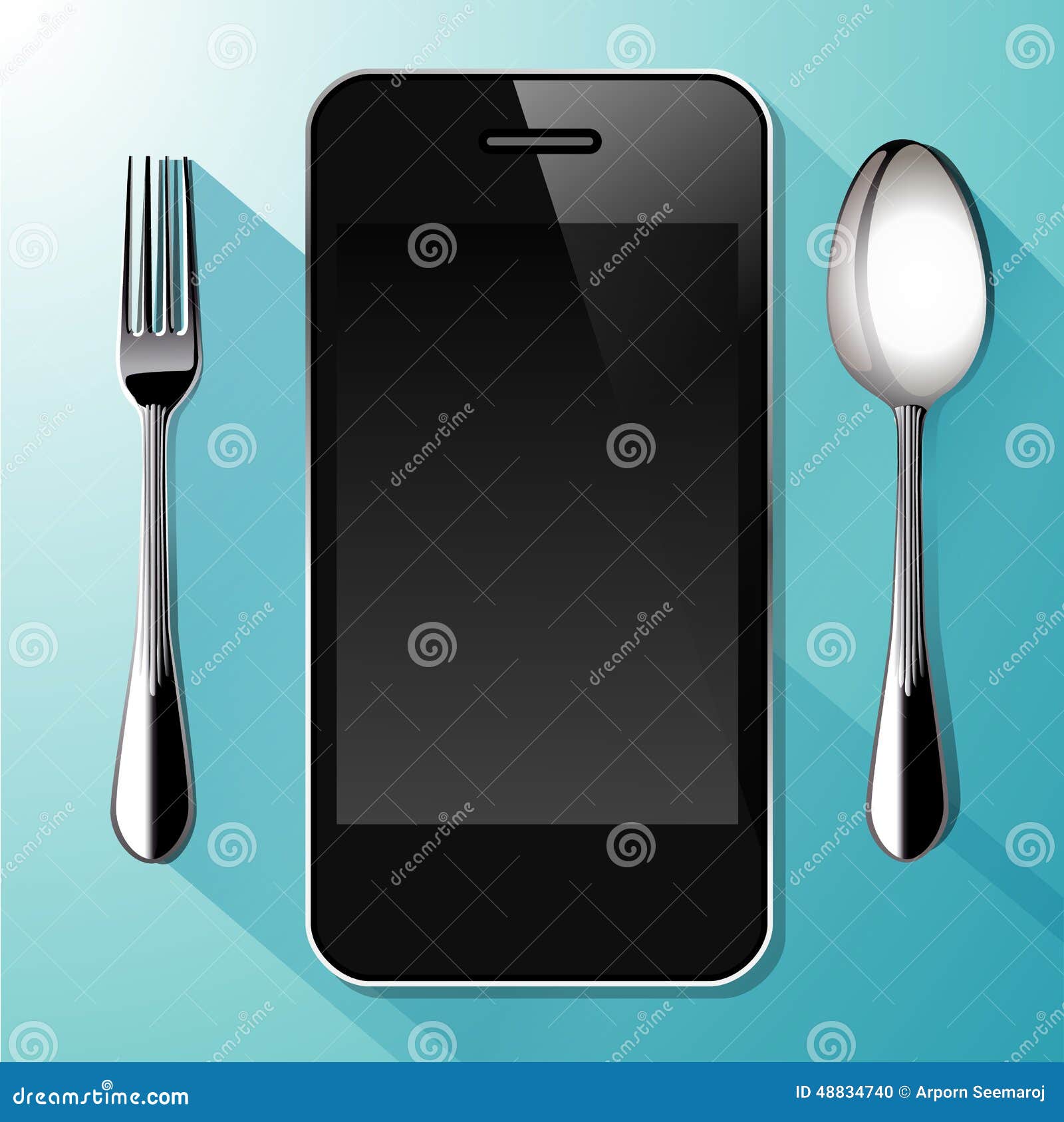 Vector of Smartphone with Spoon and Fork Stock Vector - Illustration of ...