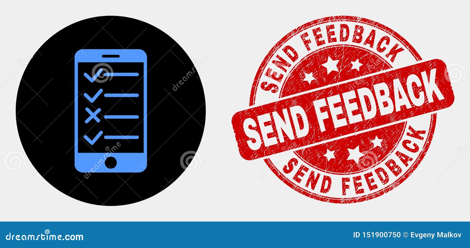 Vector Smartphone Task List Icon and Scratched Send Feedback Stamp ...
