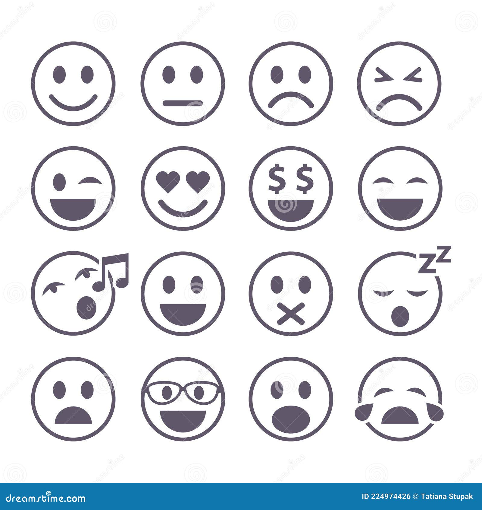Vector Smile Icon Set, Emoticon Collection Line Illustration Stock ...