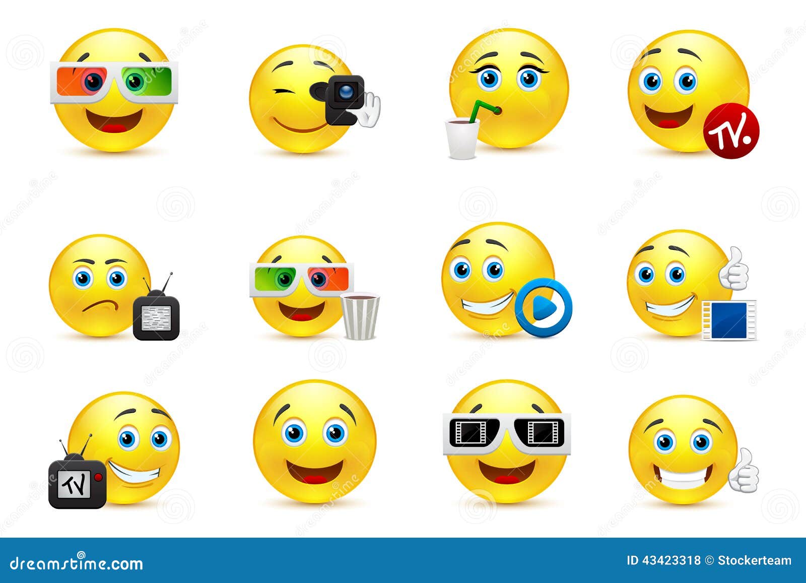 Vector Smiley Images with Elements of the Entertainment Industry Stock ...