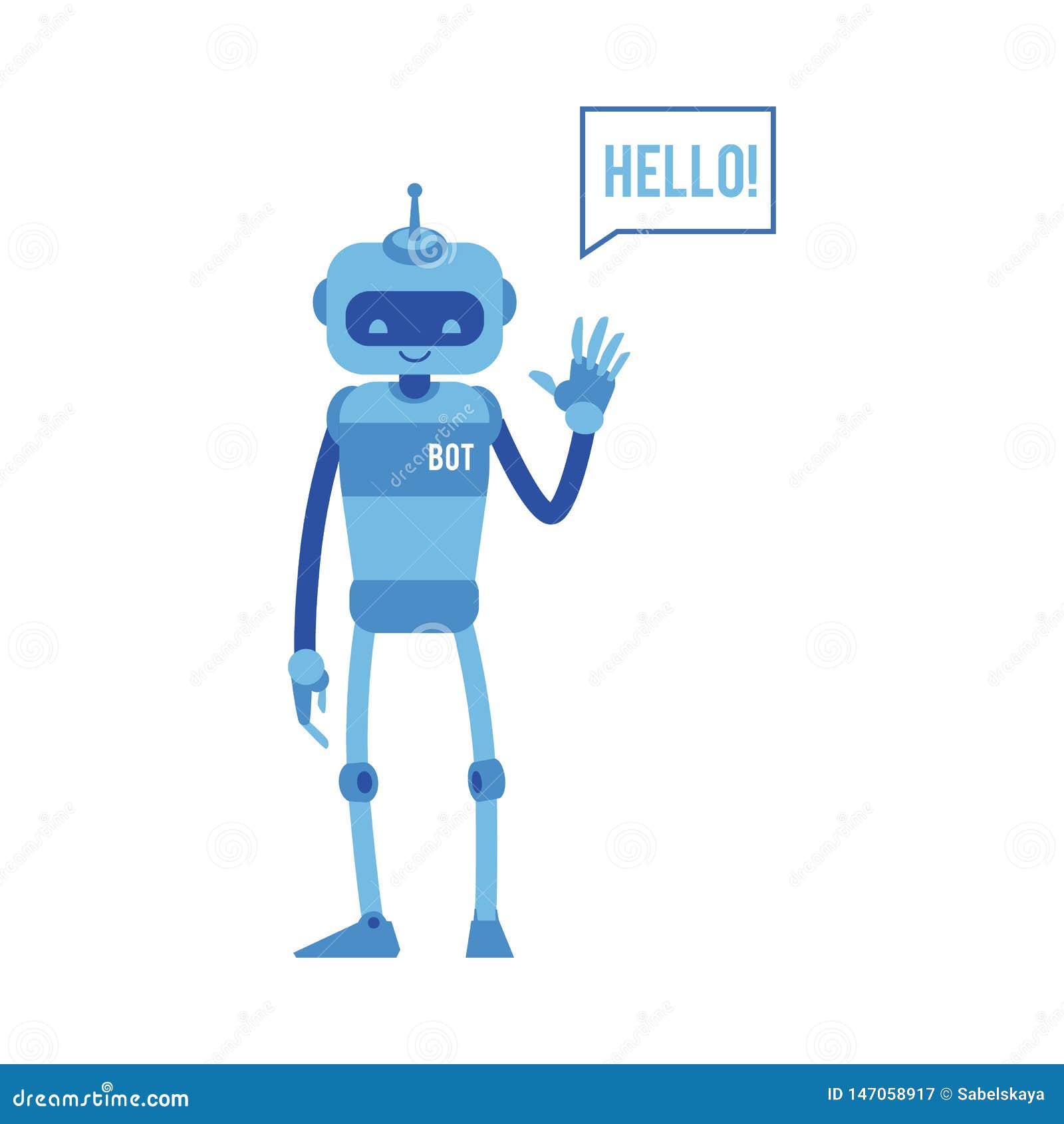 Vector Smiling Chat Bot Waving Hand Saying Hello Stock Vector ...
