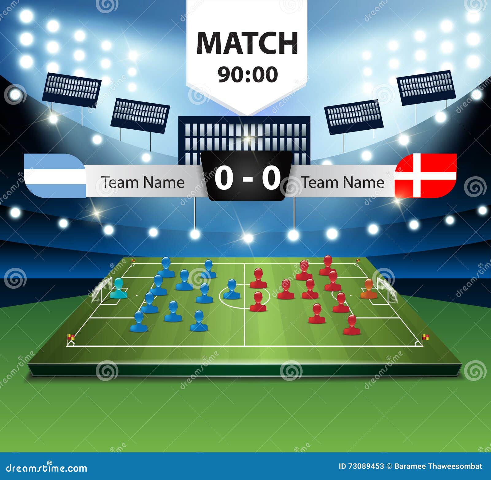 Vector Soccer Field Plan Player with Scoreboard. Stock Vector ...