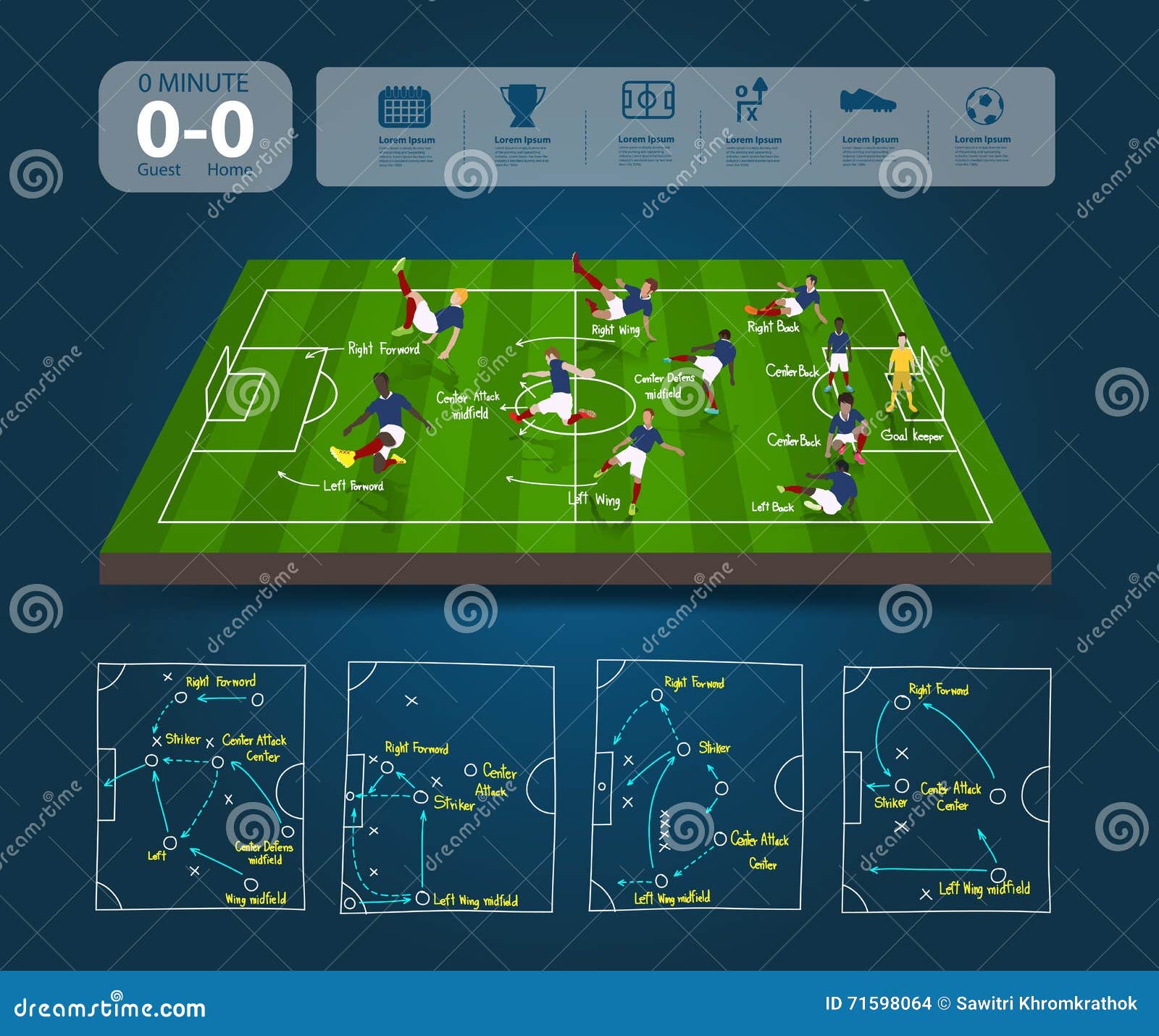 Vector Soccer Field with Team Formation Stock Vector - Illustration of ...