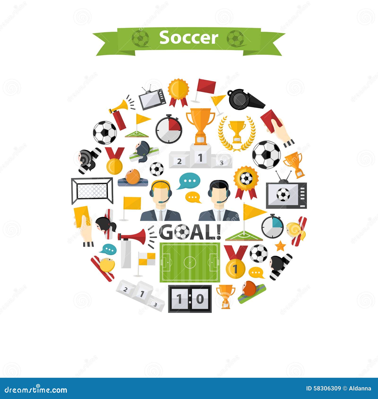 Vector Soccer Icons Set in Circle Stock Vector - Illustration of goal ...