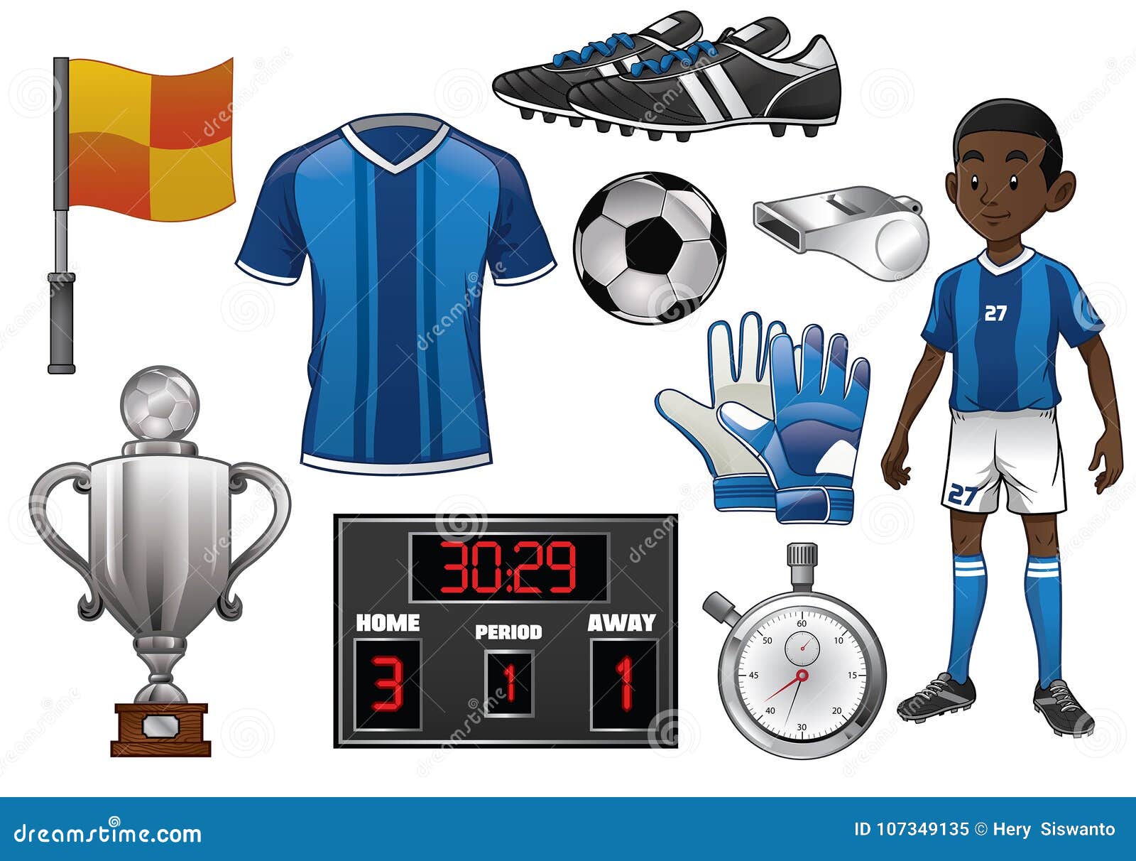 Soccer Object Set in Cartoon Style Stock Vector - Illustration of ...