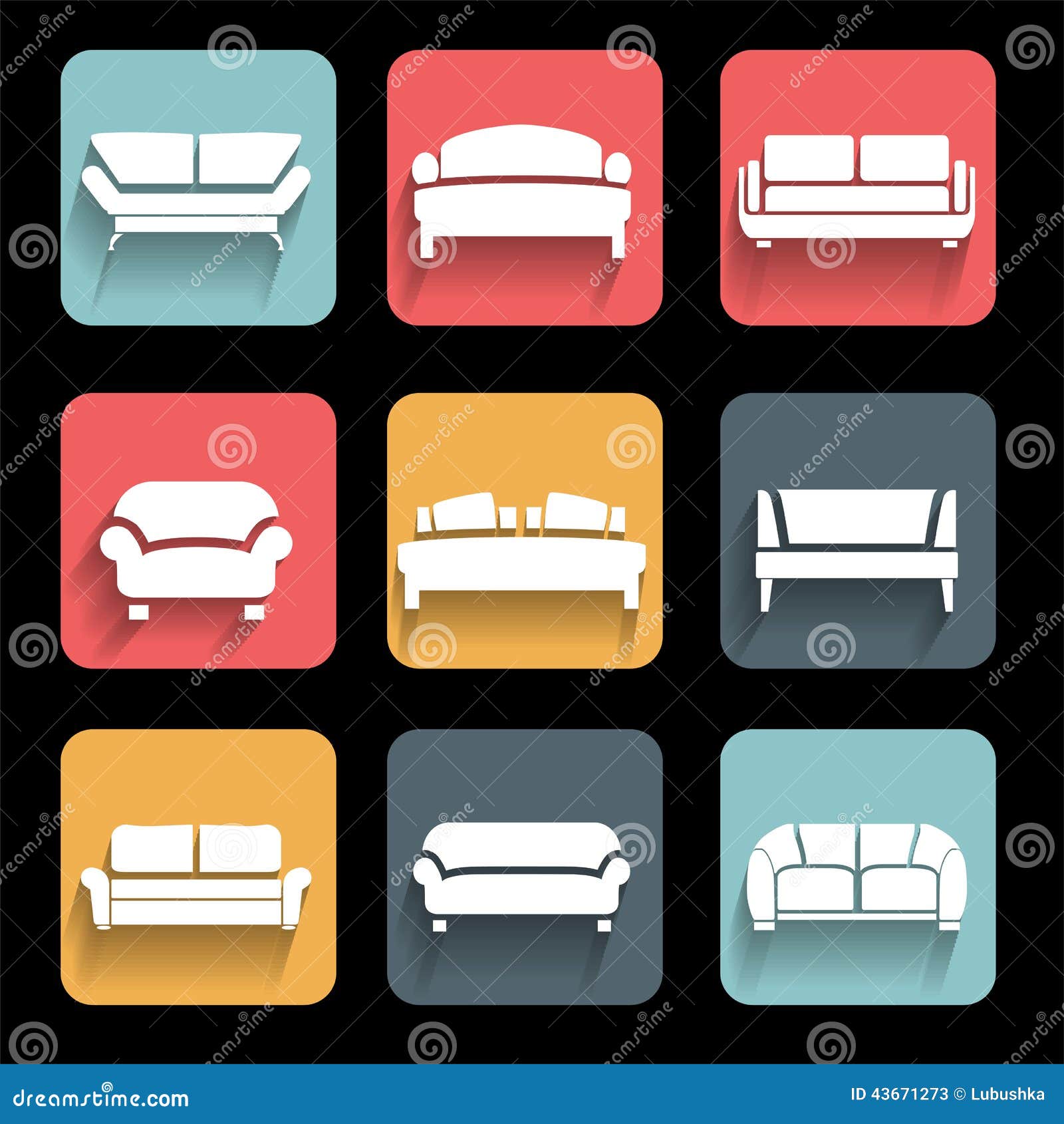 Vector Sofa Set Icon. Colored Collection Isolated On White Background ...