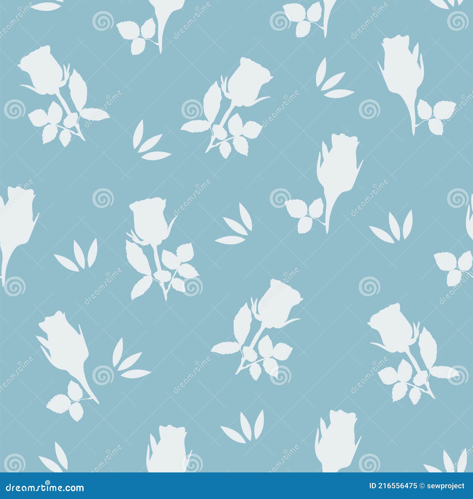 Vector Soft Blue Roses and Leaves Seamless Pattern. the Surface Pattern ...