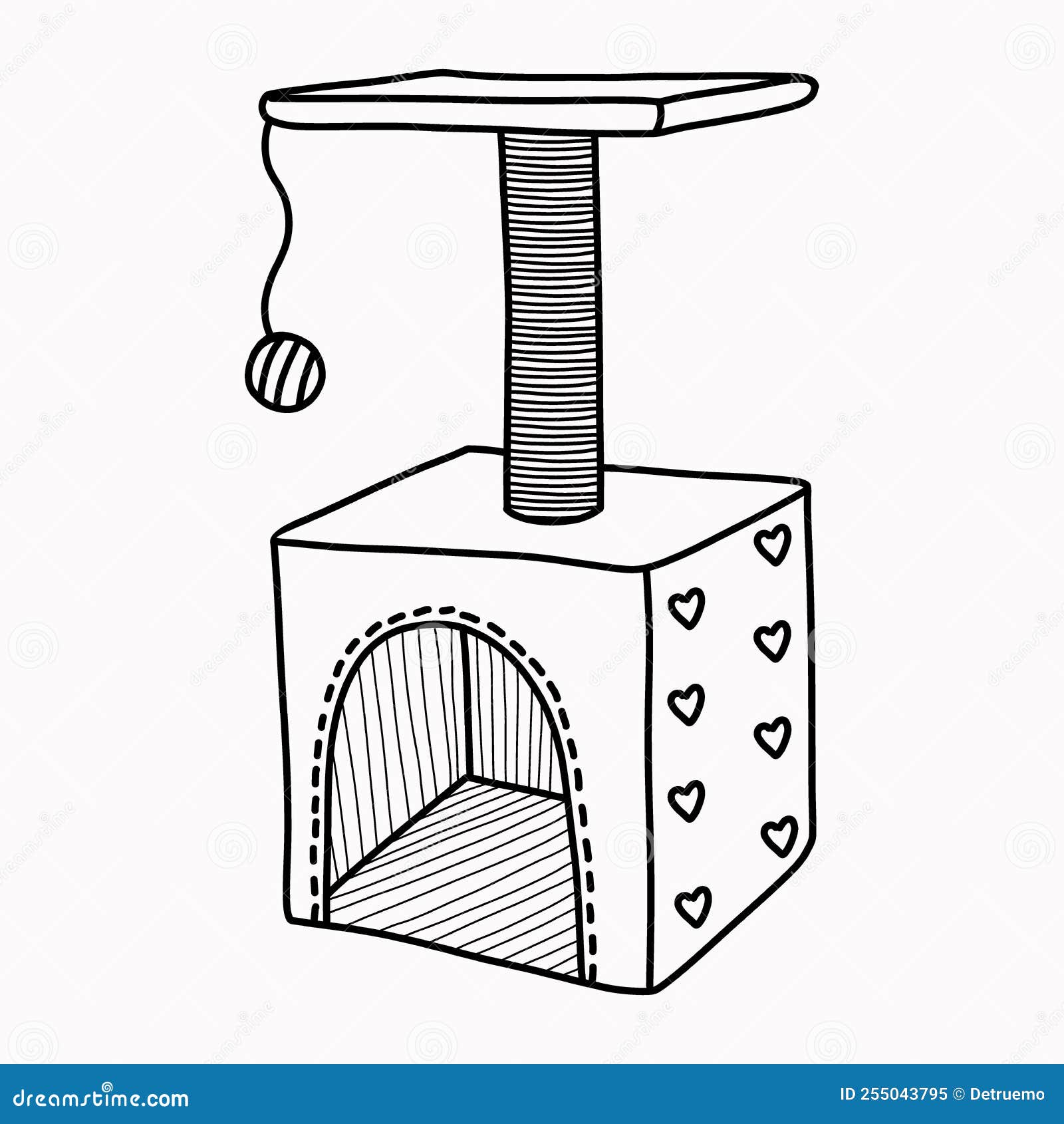 Vector Soft House with a Scratching Post for Animals in the Doodle ...