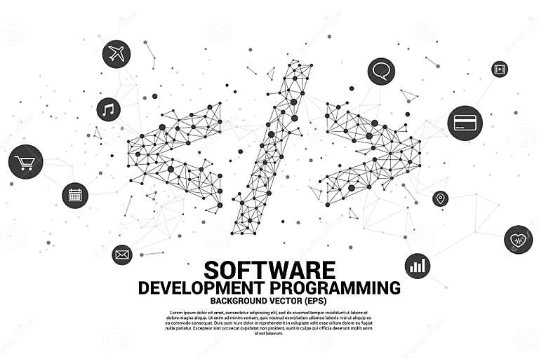 Vector Software Development Programming Tag With Dot Connect Line And Functional Utility Icon