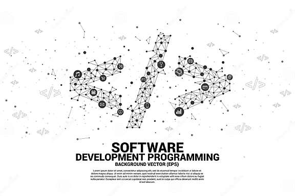 Vector Software Development Programming Tag With Dot Connect Line And Functional Utility Icon