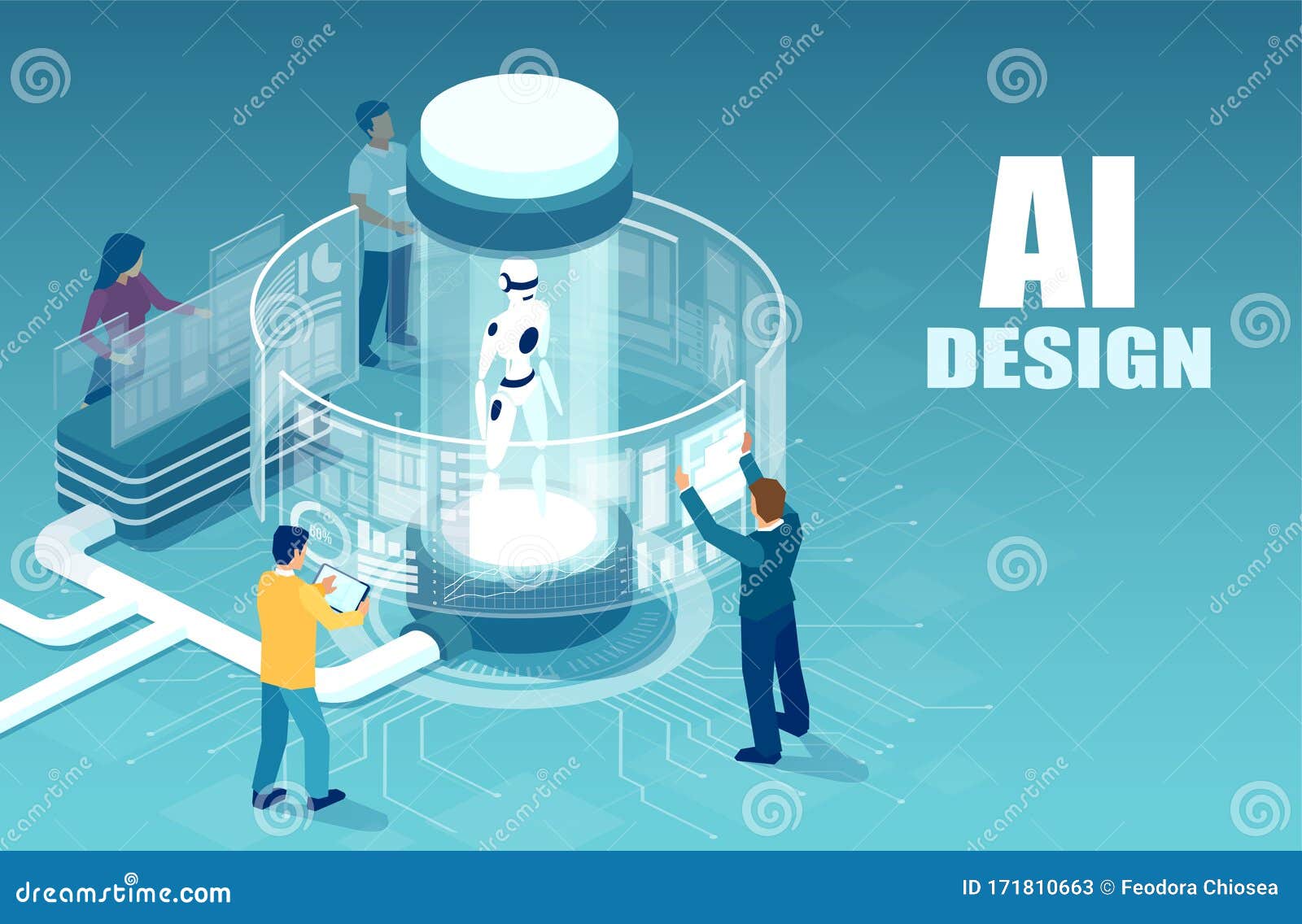 Vector of Software Engineers Working with a Robot with Using Virtual ...