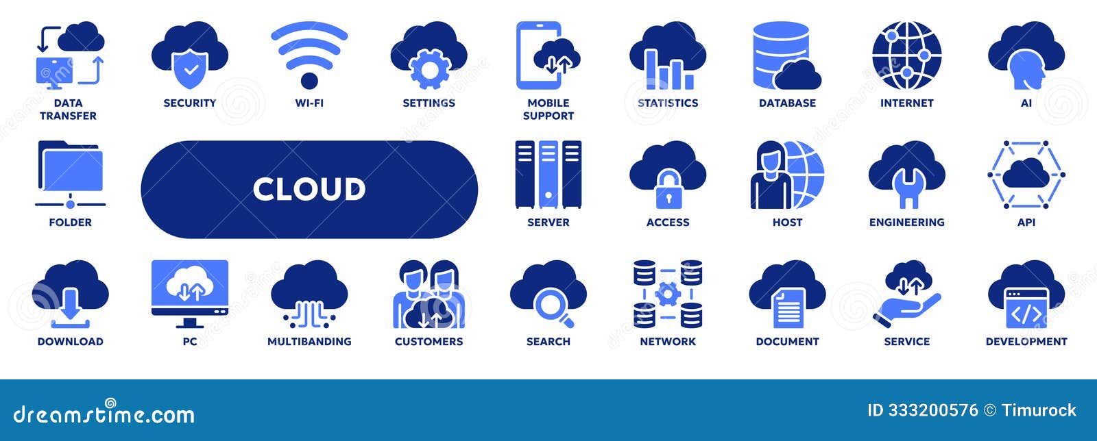 Vector Solid Icons of Cloud Computing Technology Stock Illustration - Illustration of sign ...