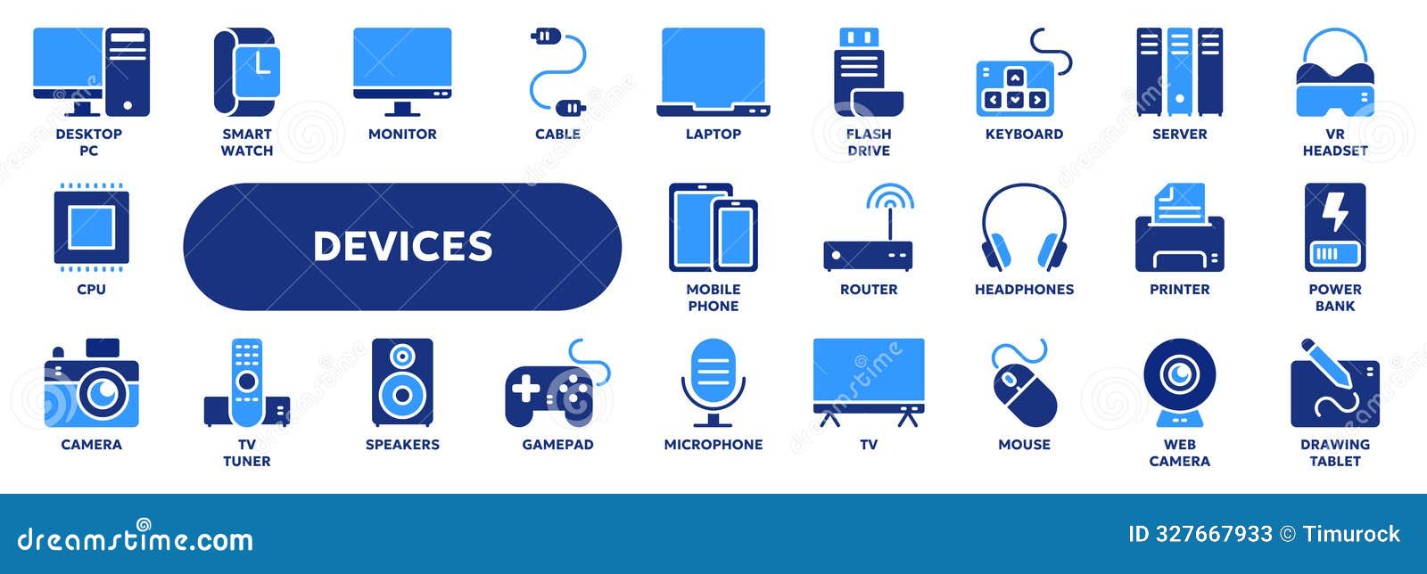 Vector Solid Icons of Computer Devices and Equipment Stock Vector ...