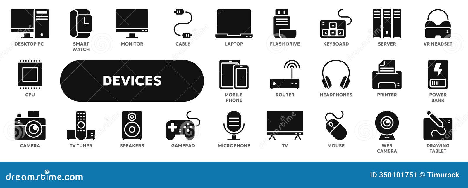 Vector Solid Icons of Computer Devices and Equipment Stock Illustration ...