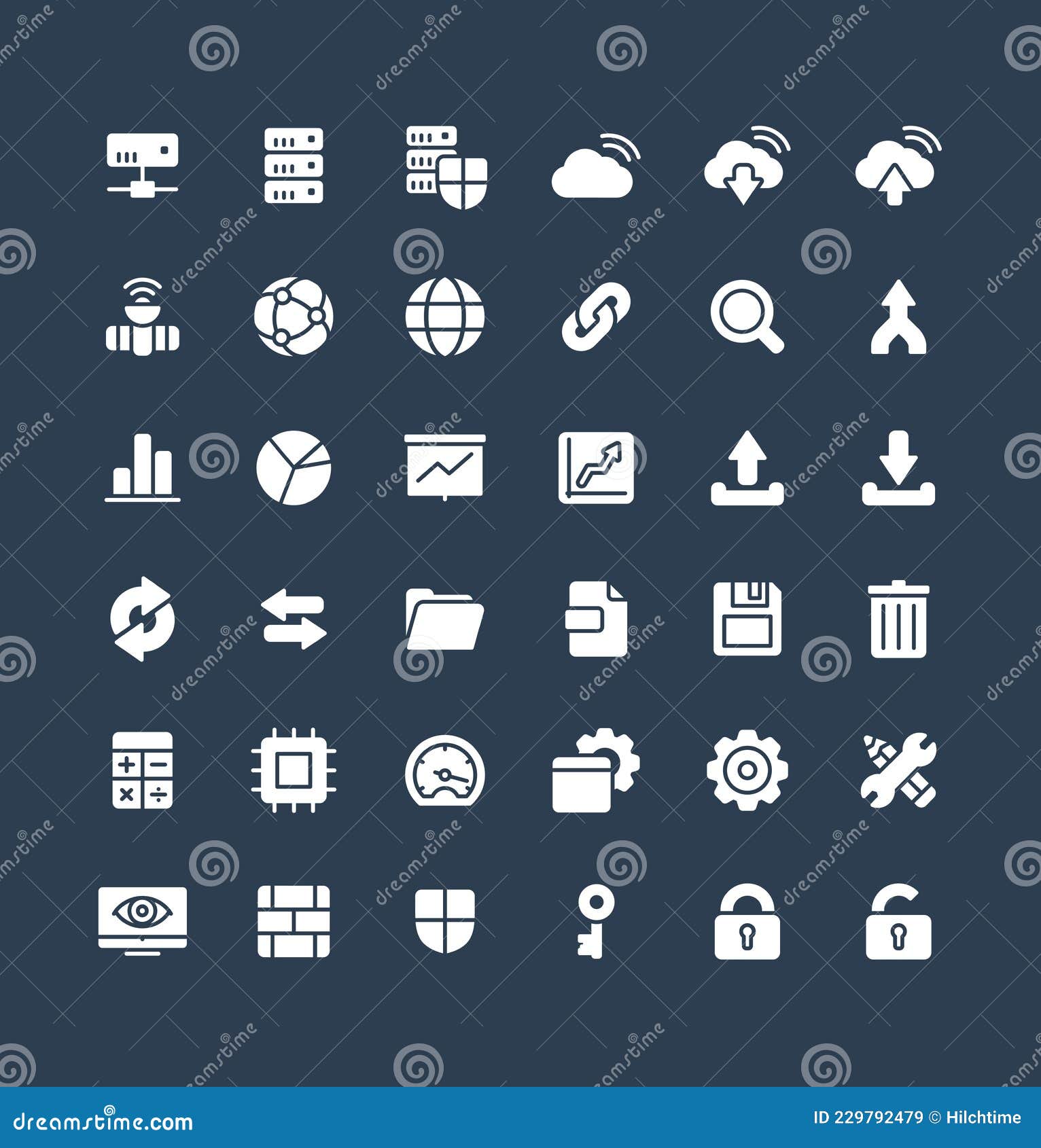 Vector Solid Icons Set with Big Data and Analytics Technology Flat ...