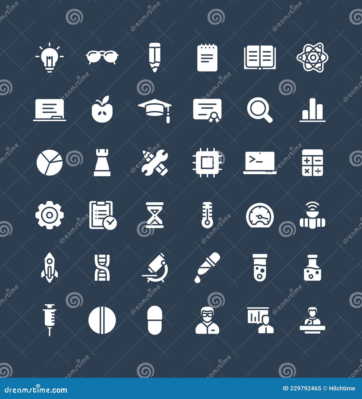 Vector Solid Icons Set with Science and Laboratory Research Flat ...