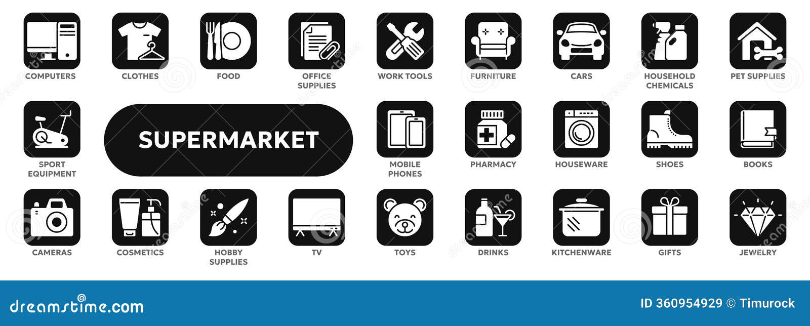 Vector Solid Icons of Supermarket Product Categories Stock Vector ...