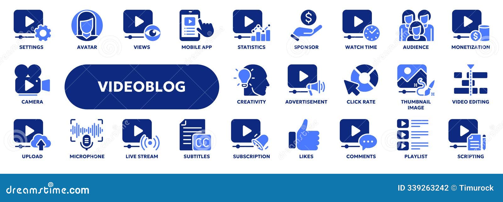 Vector Solid Icons of Video Blogging Stock Vector - Illustration of ...