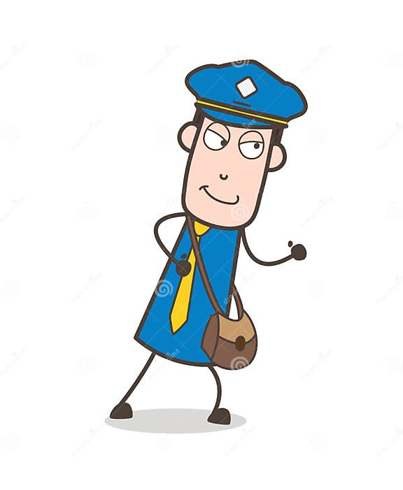 Vector Sonriente De Character Running Pose Del Cartero Stock de ...