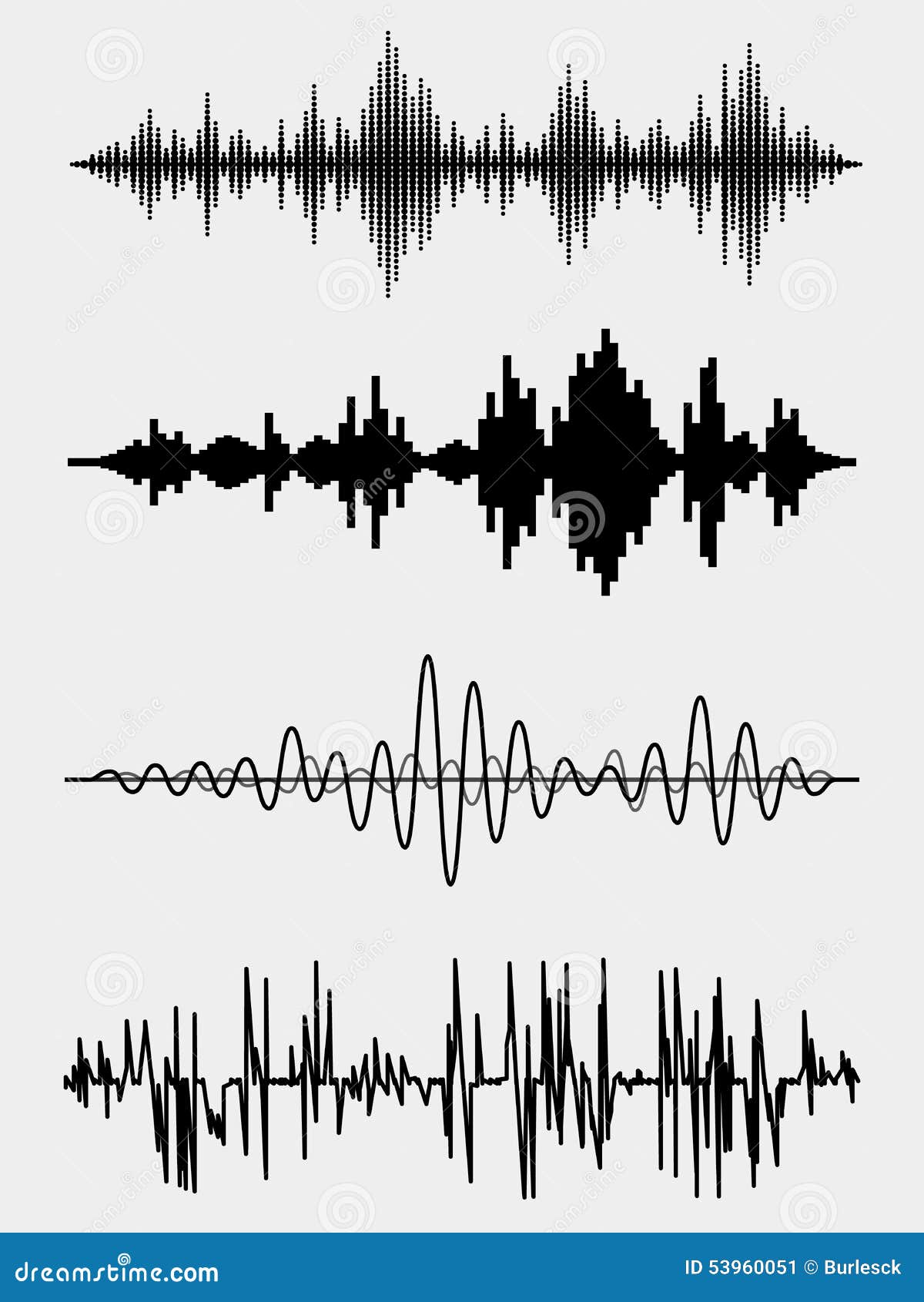 Vector Sound Waves Set On Black And White Background. Soundwave ...