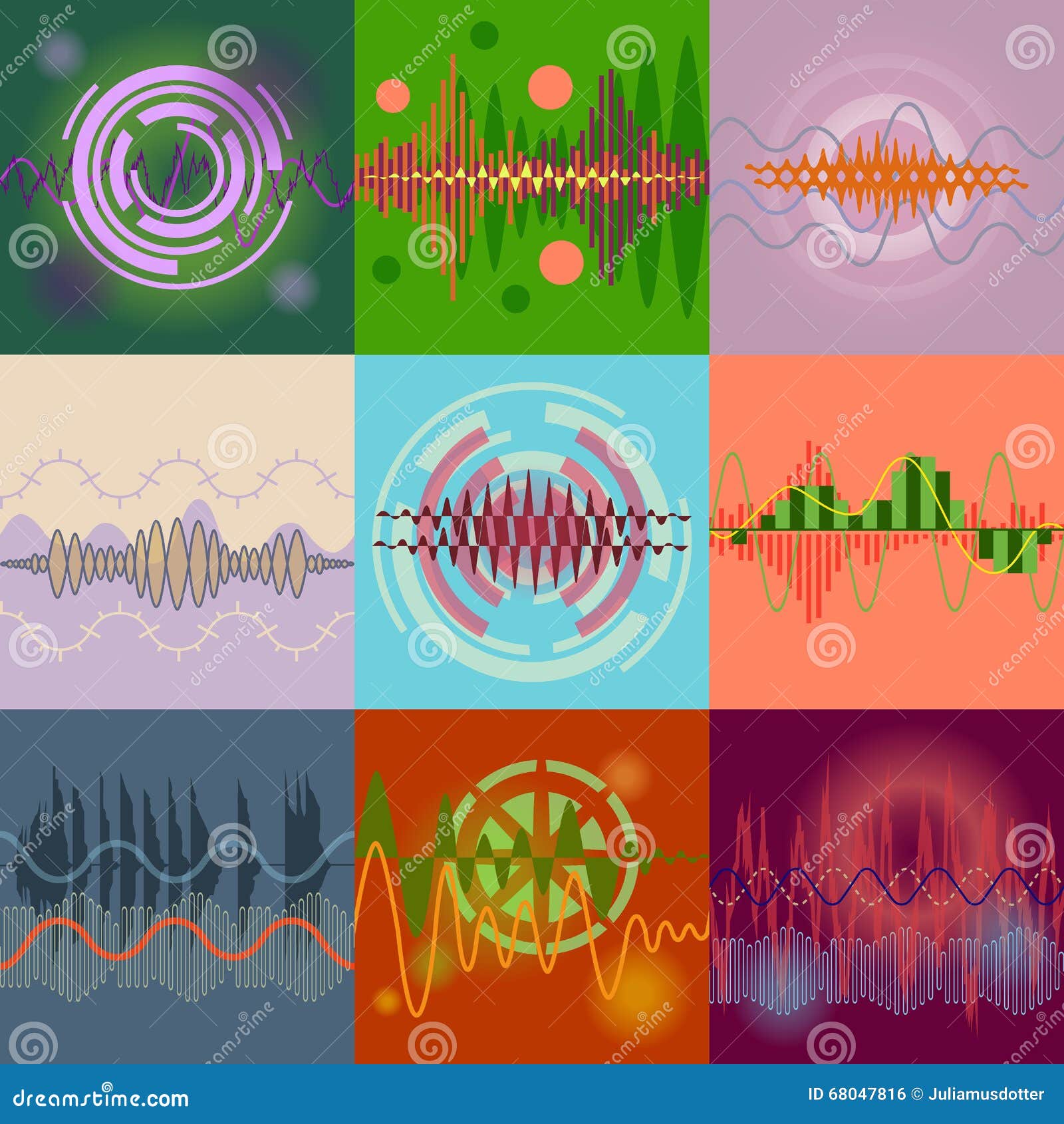 Vector Sound Waves Set. Audio Equalizertechnology, Pulse Music. Stock ...