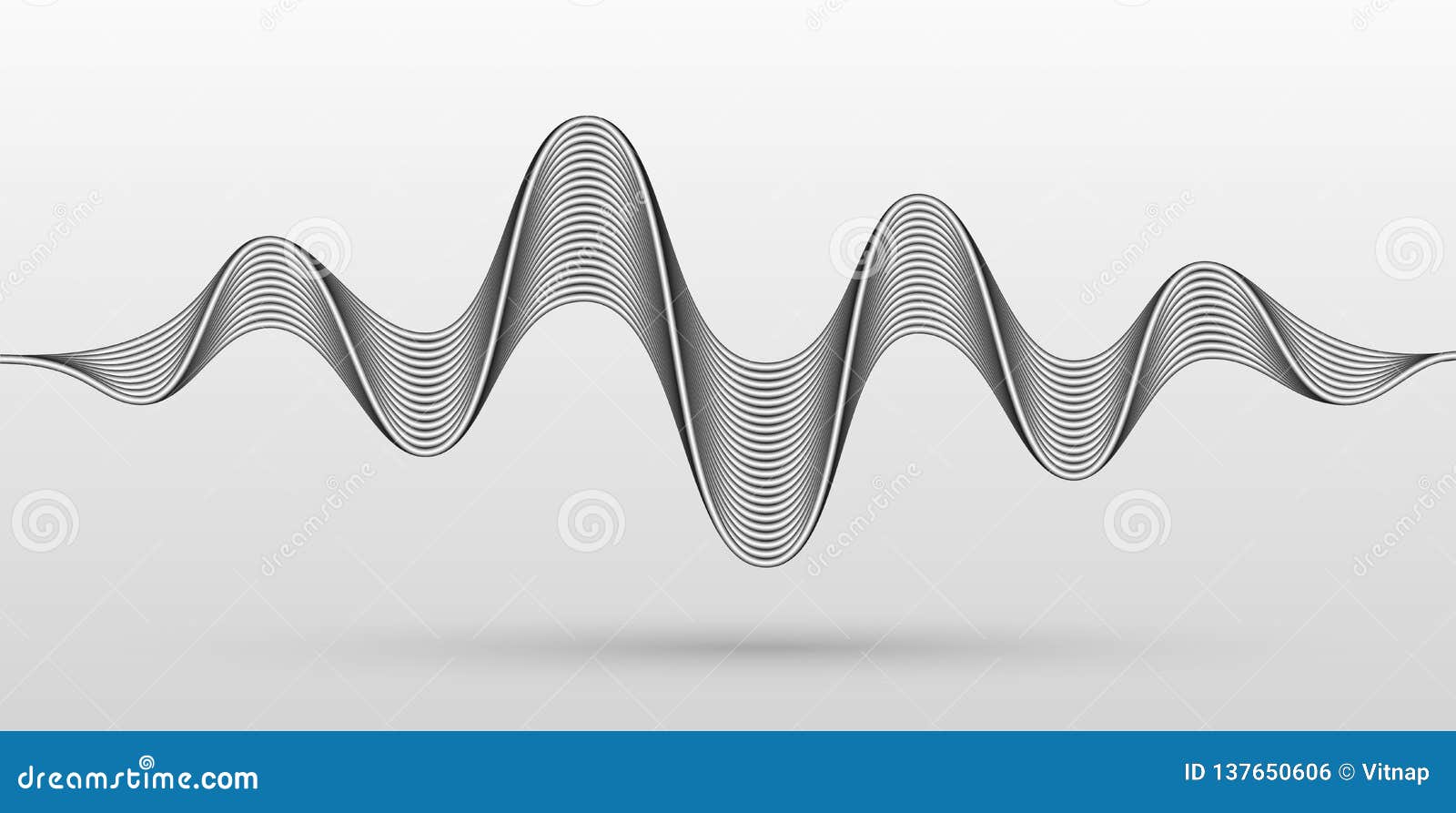 Vector Sound Waves Stylized with Bended Metallic Stripes. Dynamic ...