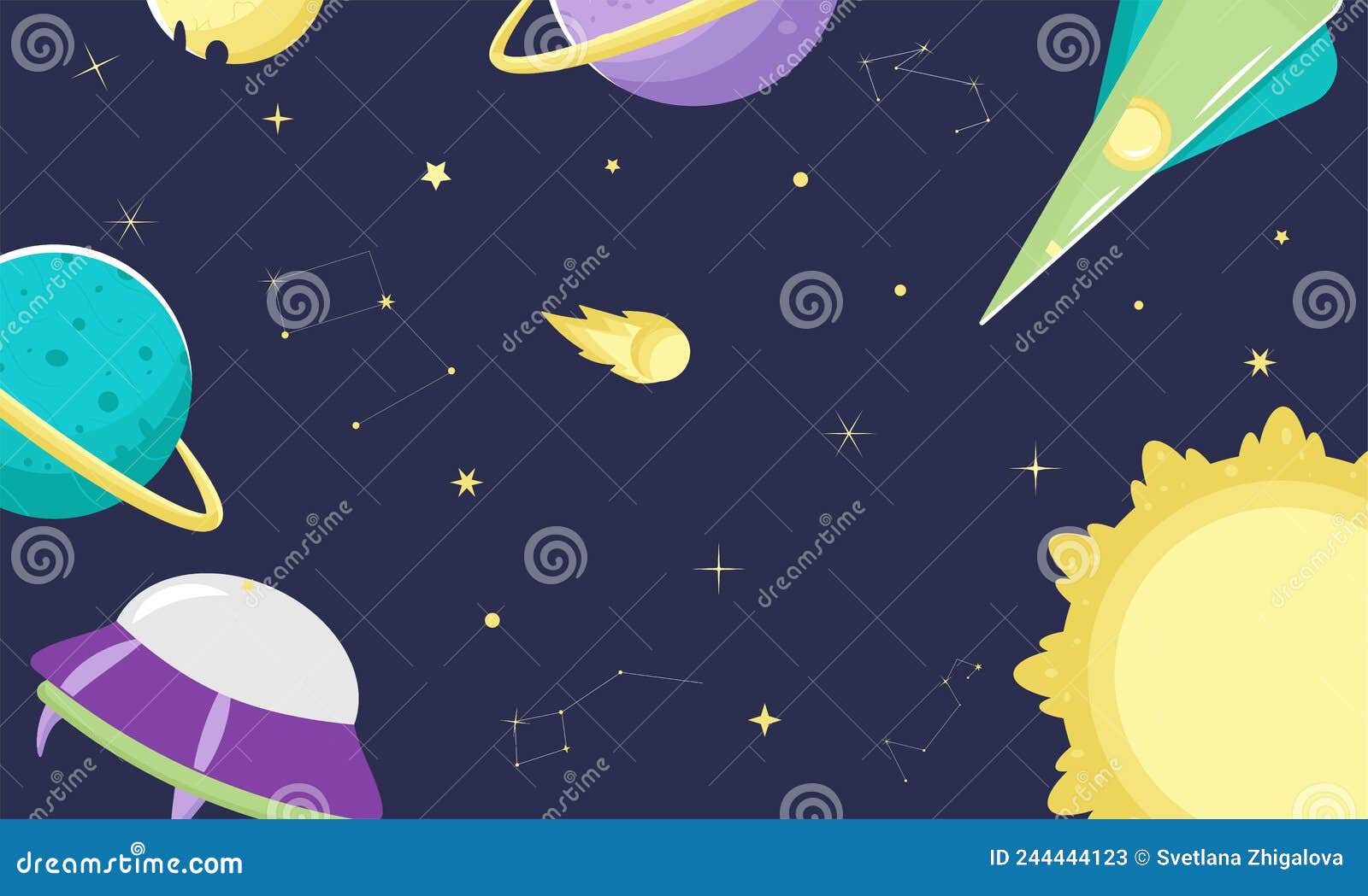 Vector Space Banner for Design. Space Exploration. Planets, Spacecraft ...