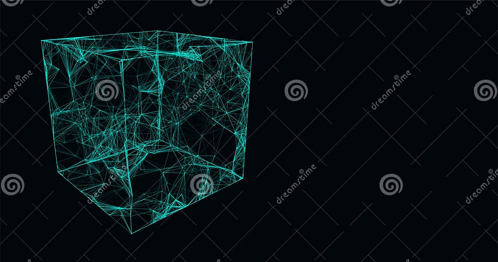 Vector Space Cube. Network Connection Structure Cyberspace with Moving ...
