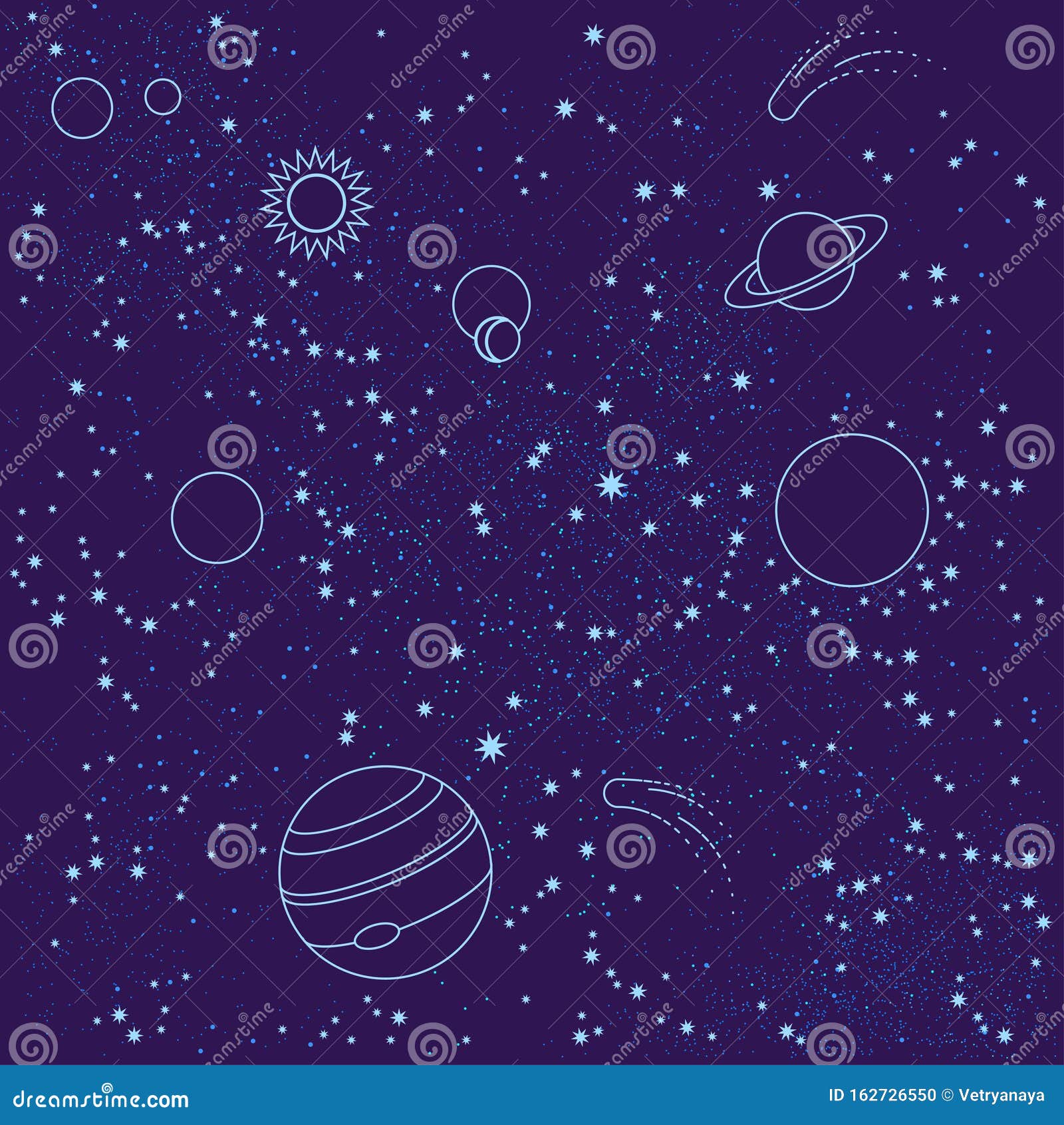 Vector Space Ornament. Simple Outline Drawing of Outer Space Stock ...