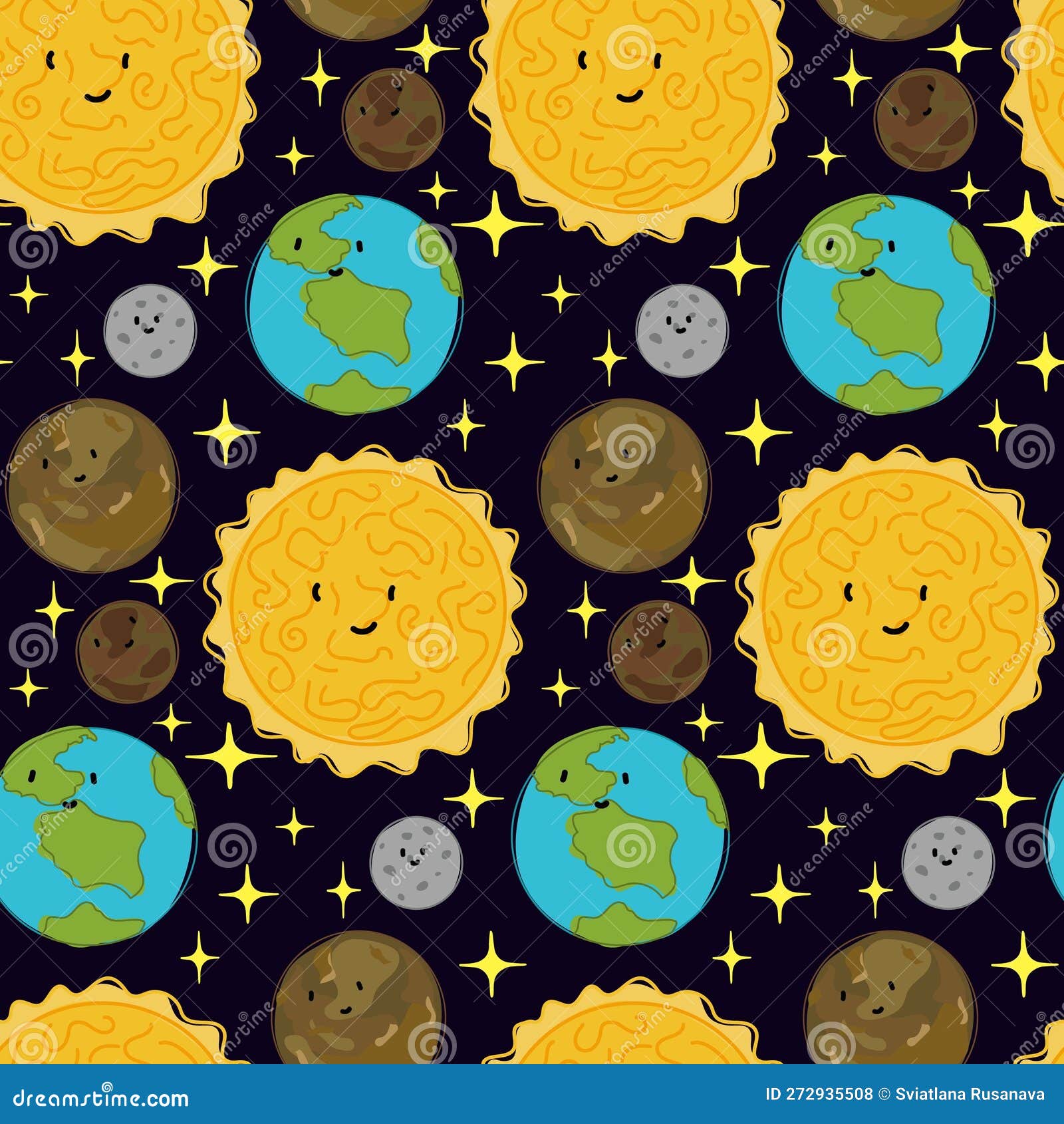Vector Space Seamless Background with Planets and Stars. Bright ...