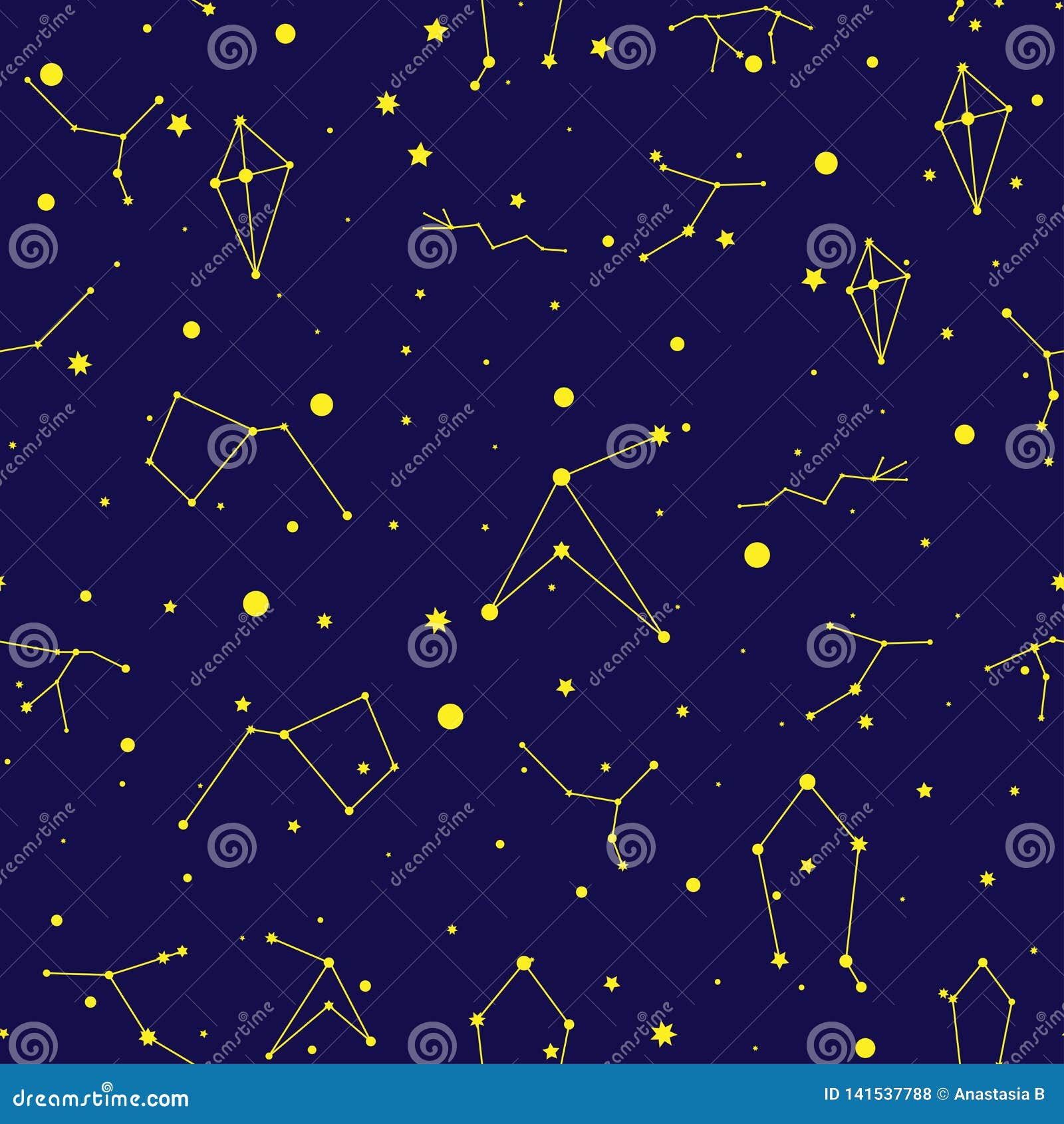 Vector Space Seamless Pattern. Night Sky Hand Drawn Doodle Astronomical ...
