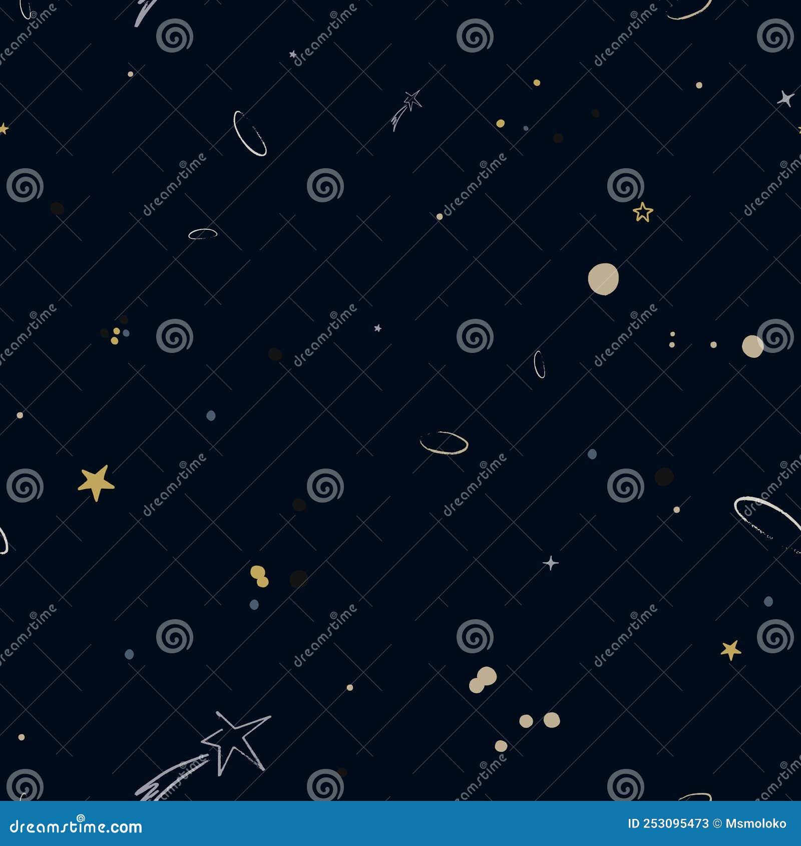 Vector Space Seamless Pattern with Planets, Comets, Constellations and Stars. Night Sky Hand ...