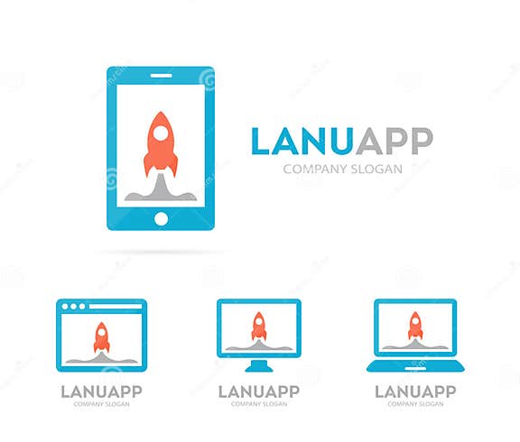 Vector Spaceship and Phone Logo Combination. Rocket and Mobile Symbol ...