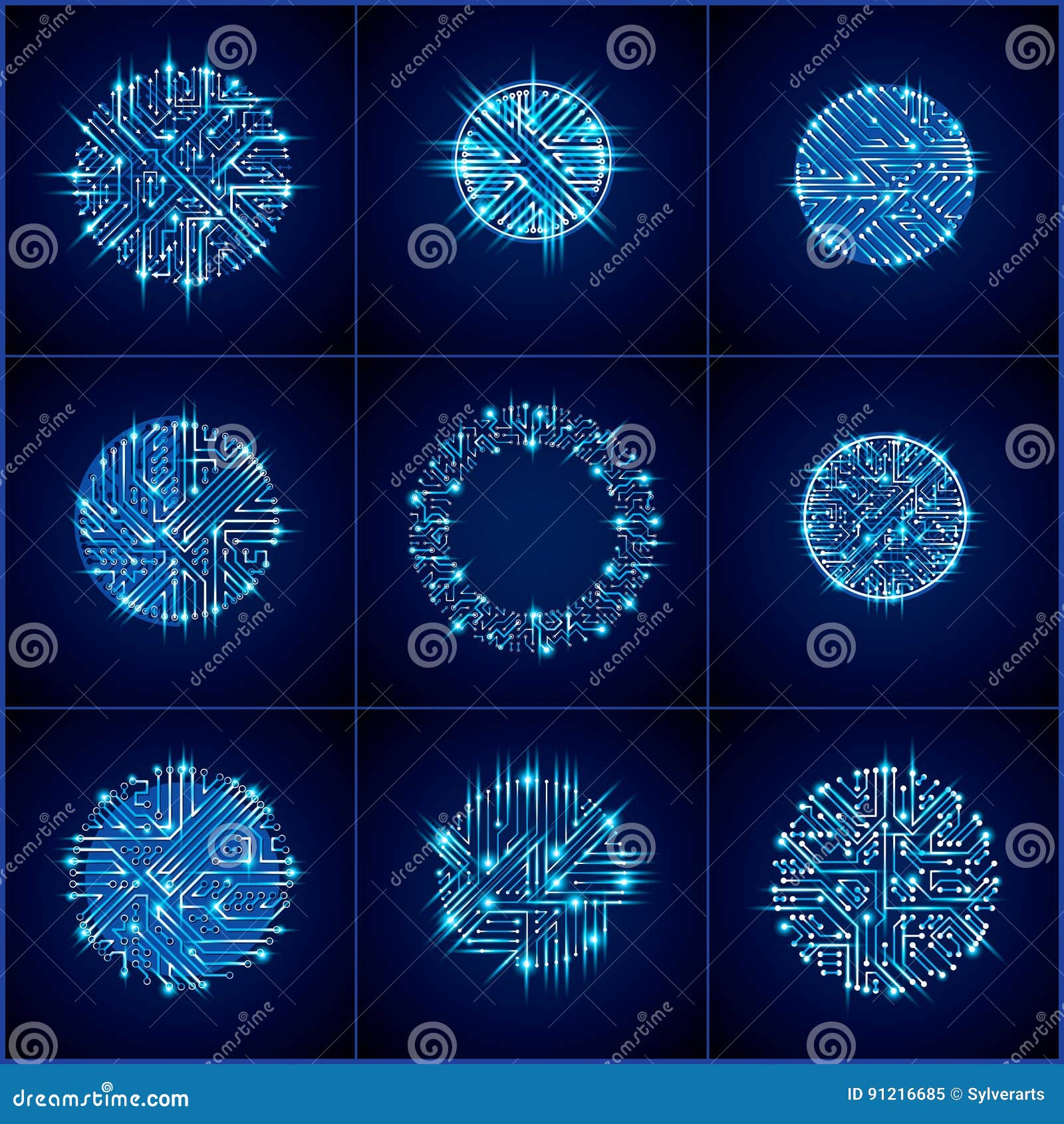 Vector Sparkling Circuit Board Circles, Digital Technologies Abs Stock ...