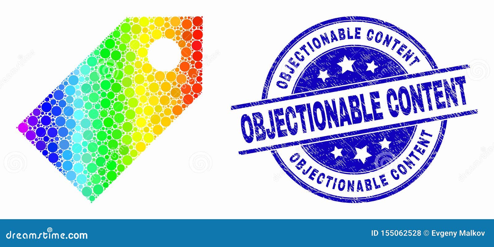 Vector Spectrum Dot Tag Icon and Grunge Objectionable Content Seal ...