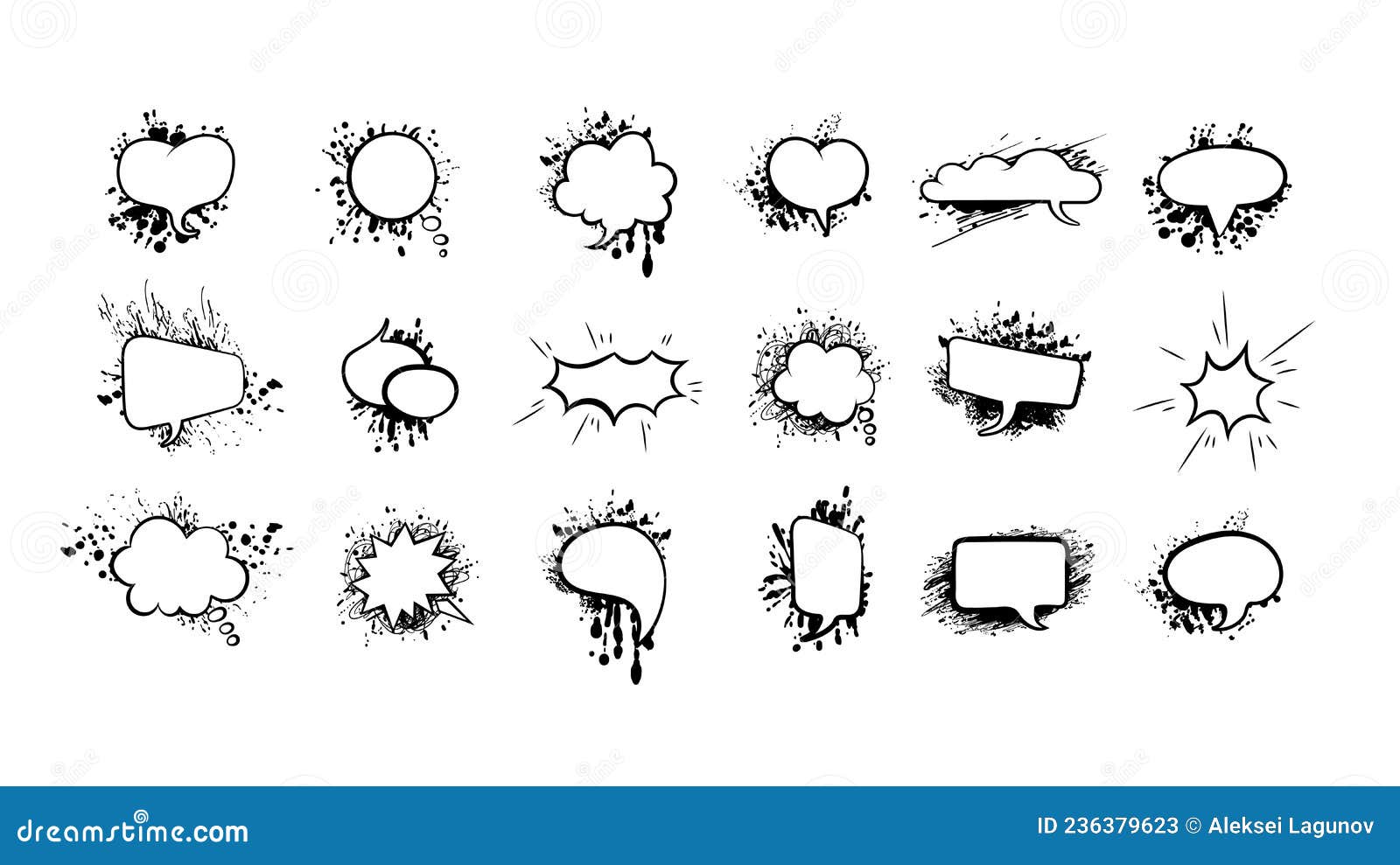 Vector Speech Bubble Set, Splatters Background, Design Elements Set, Grunge Style Different ...