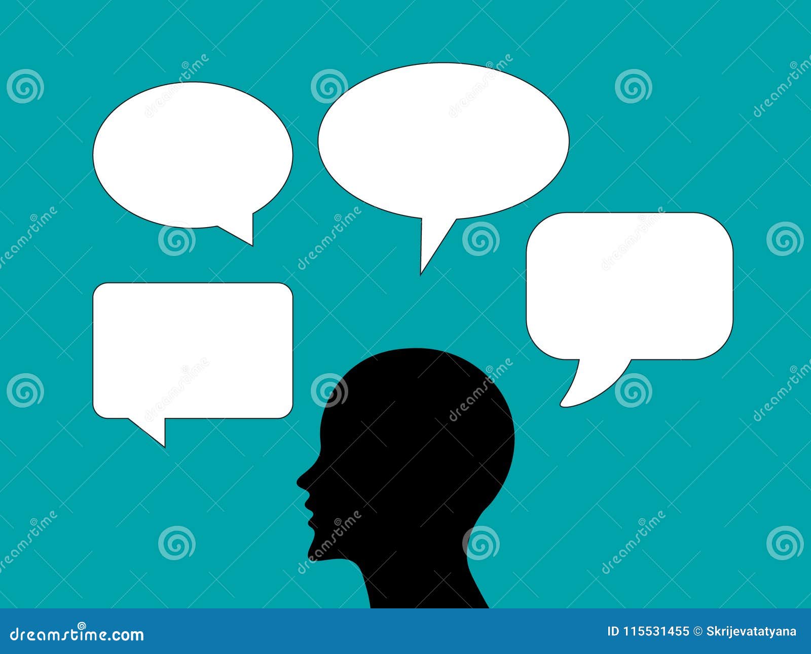 Flat Speech Bubbles Icon with Head Stock Vector - Illustration of flat ...